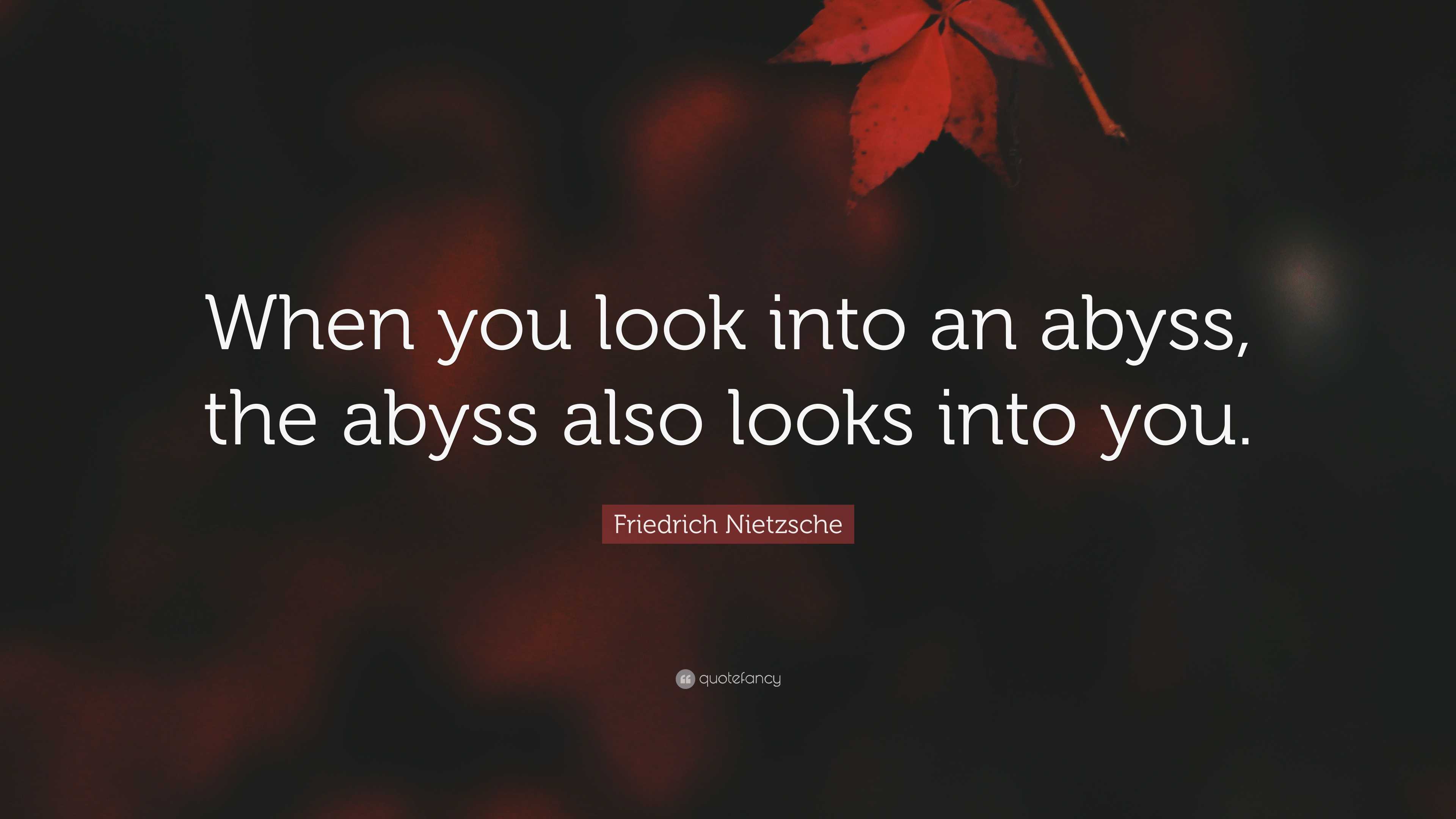 Friedrich Nietzsche Quote: “When you look into an abyss, the abyss also ...