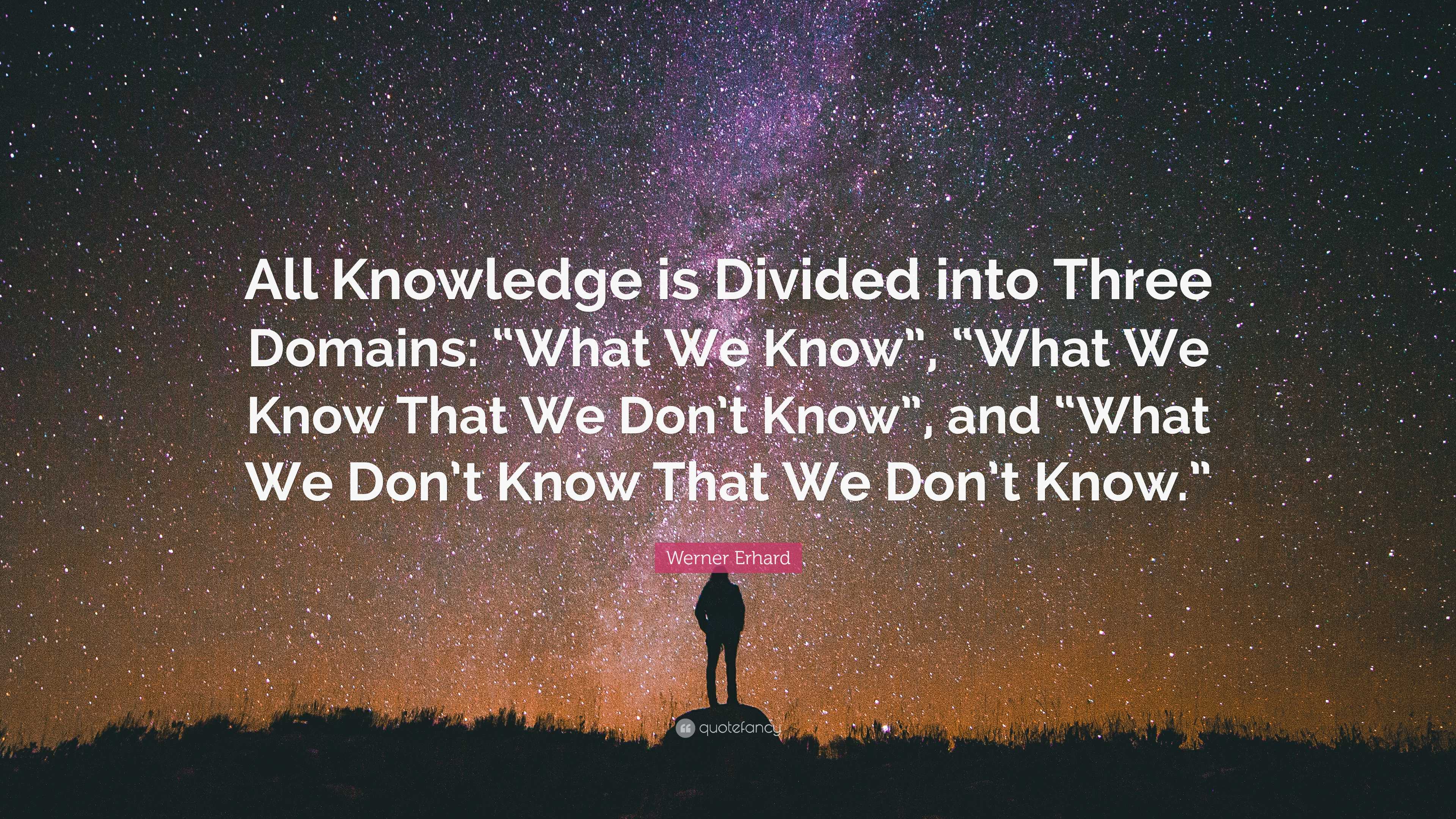 Werner Erhard Quote: “All Knowledge is Divided into Three Domains ...