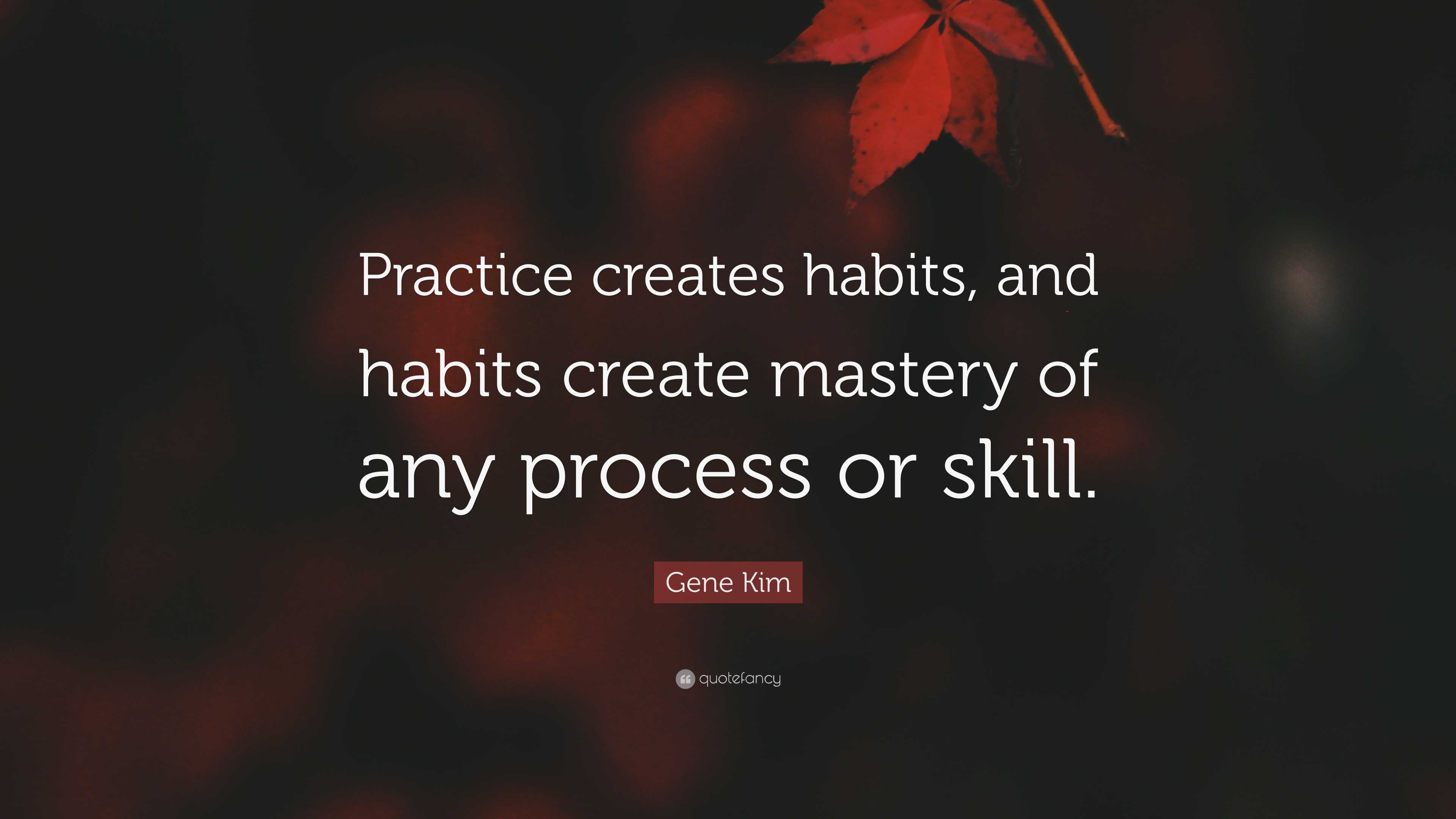 Gene Kim Quote: “Practice creates habits, and habits create mastery of ...