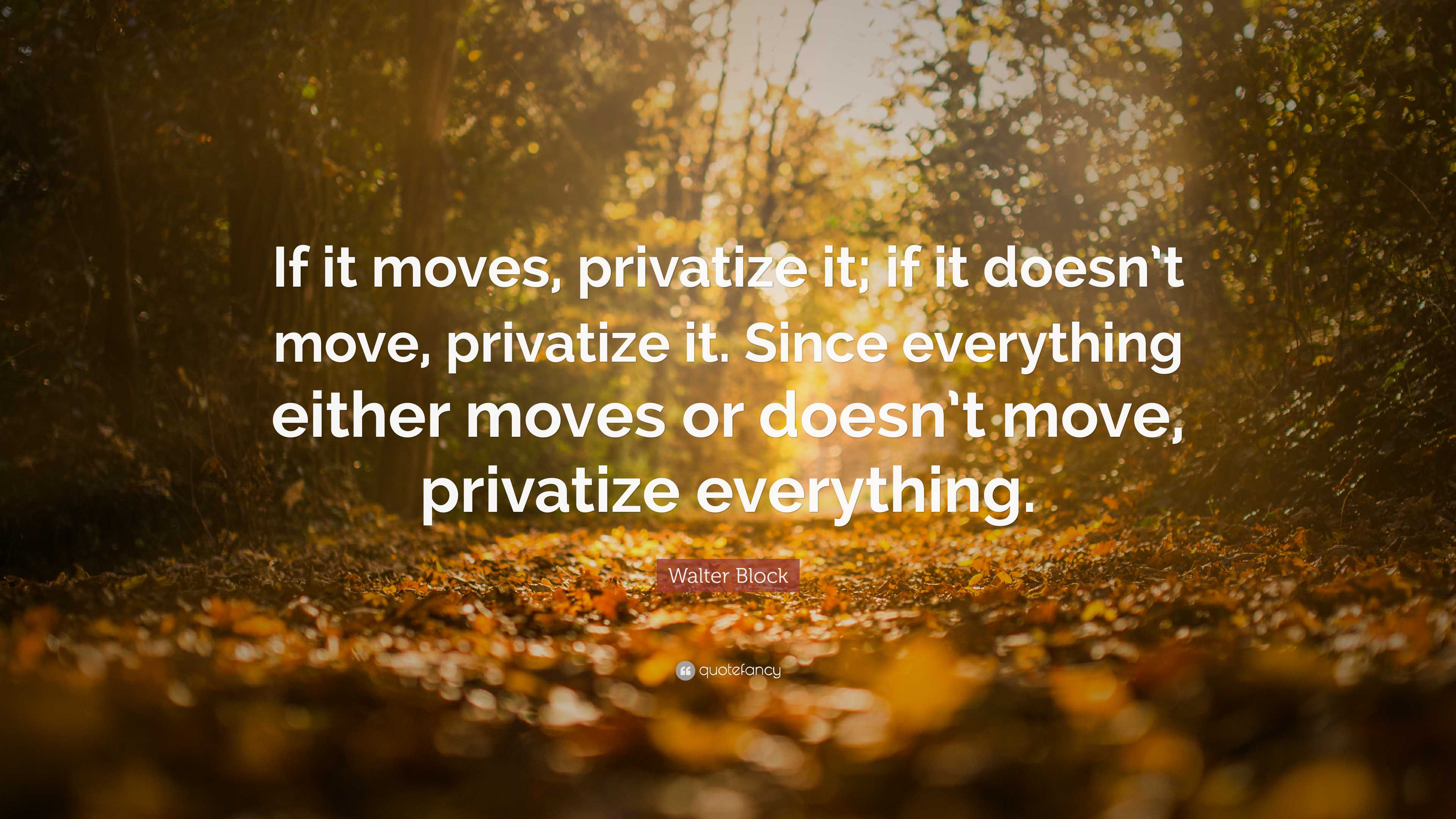 Walter Block Quote: “If it moves, privatize it; if it doesn’t move ...