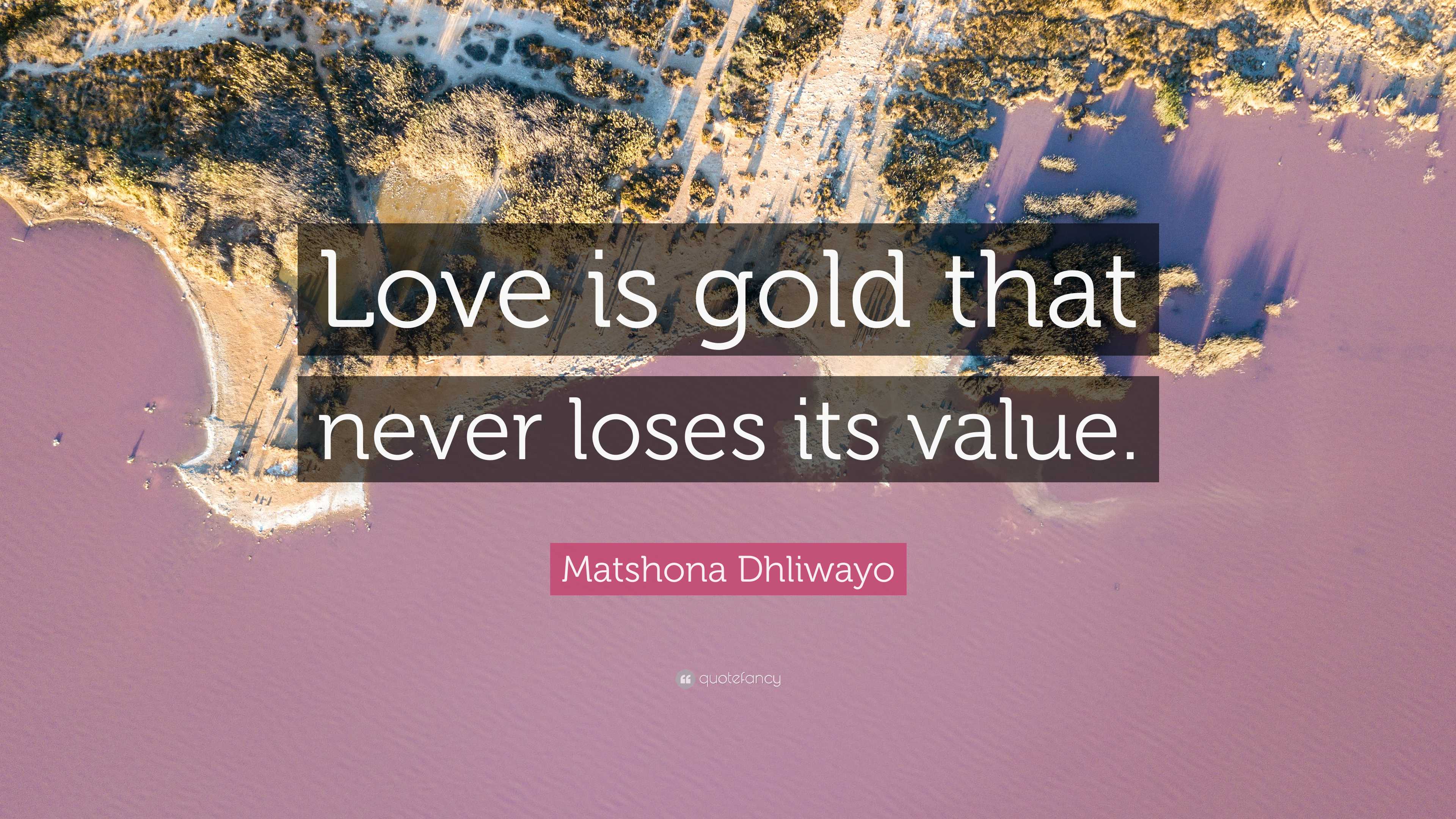 Matshona Dhliwayo Quote: “Love is gold that never loses its value.”