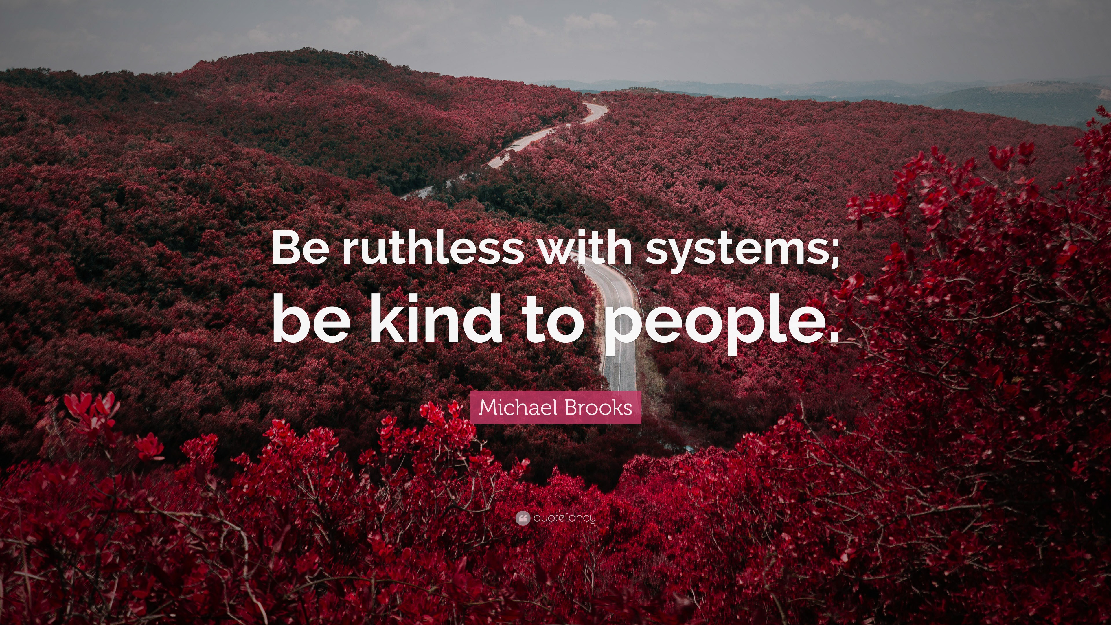 Michael Brooks Quote: “Be ruthless with systems; be kind to people.”