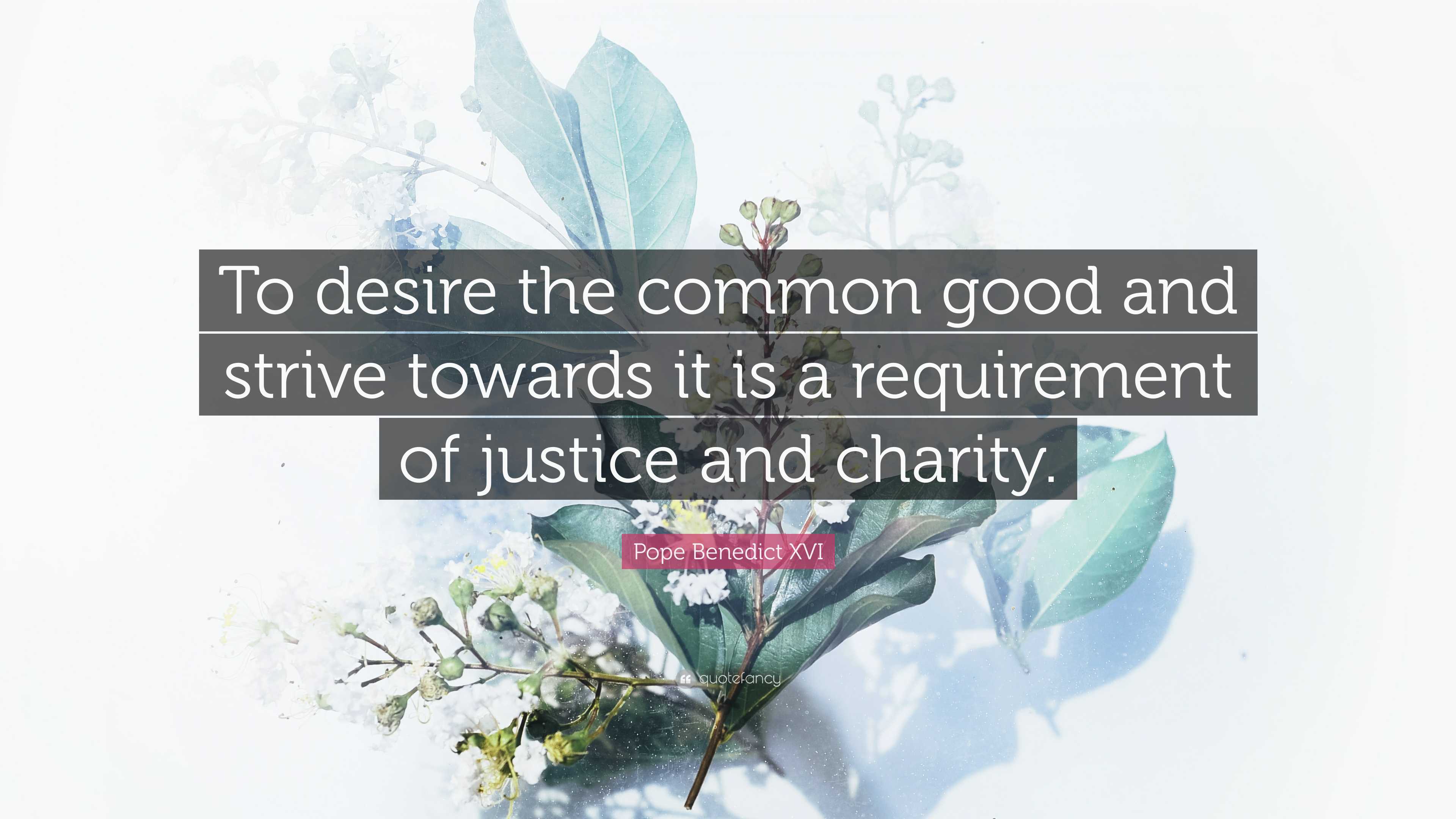 Pope Benedict XVI Quote: “To desire the common good and strive towards ...