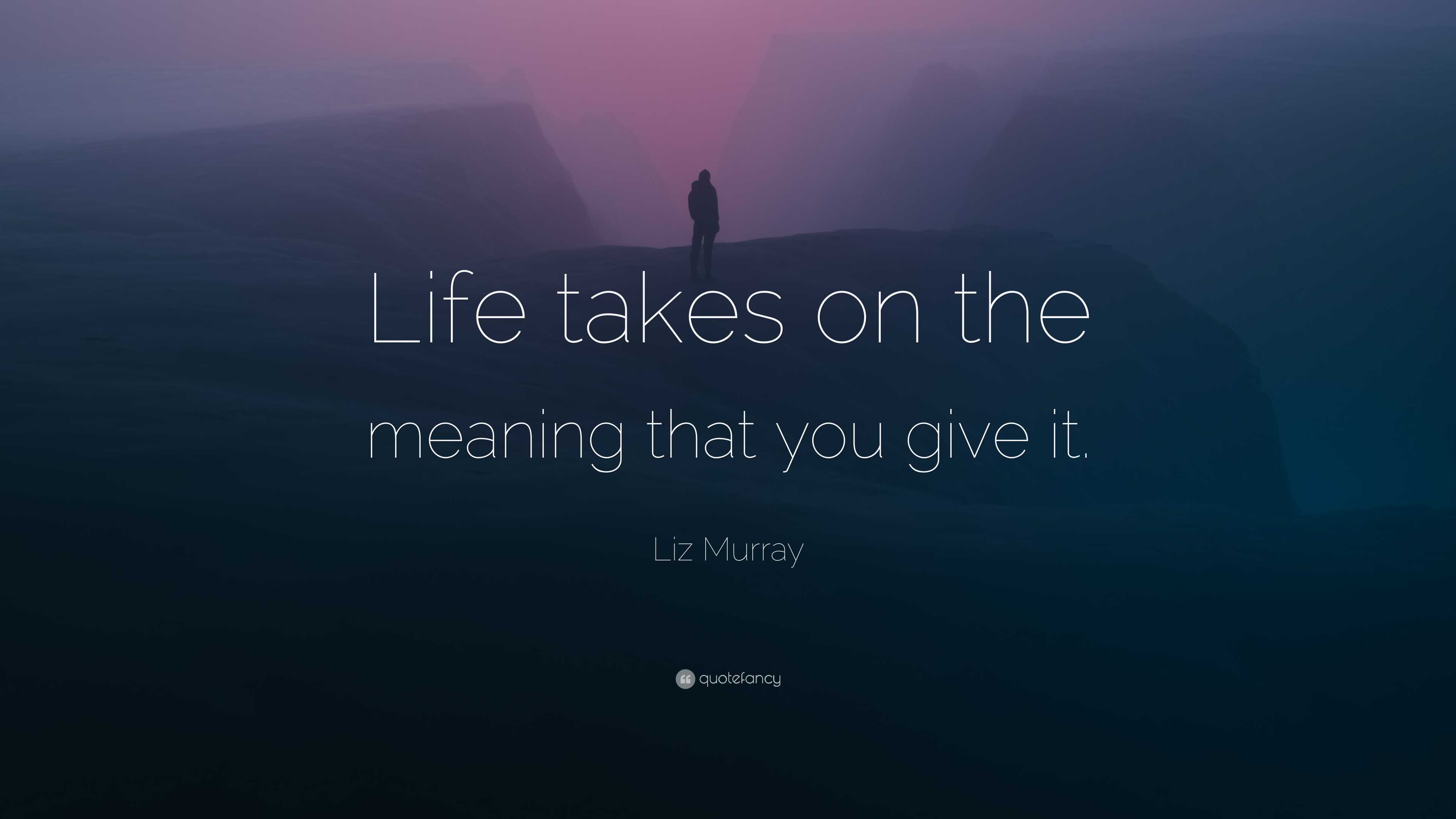 Liz Murray Quote: “Life takes on the meaning that you give it.”