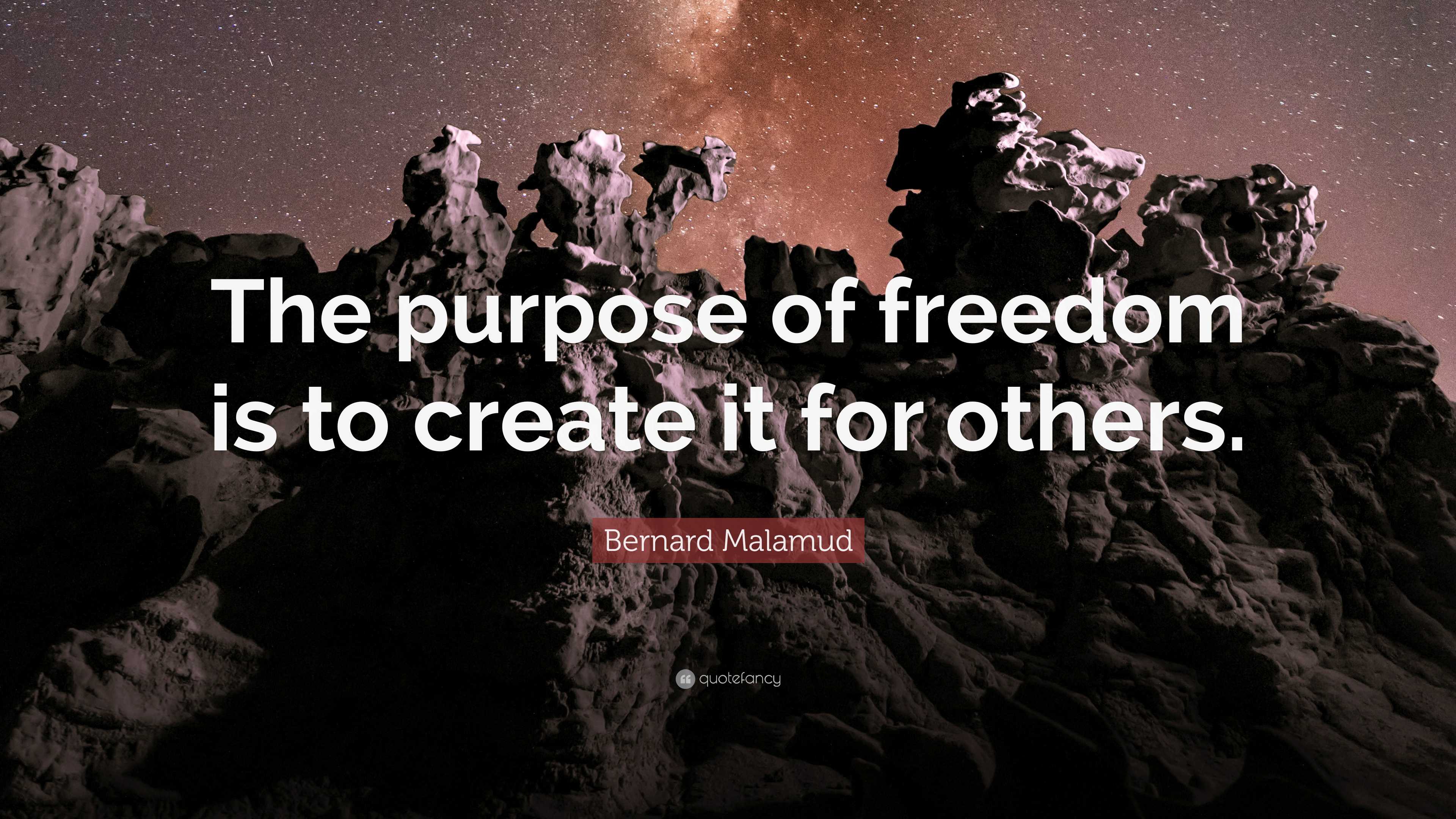 Bernard Malamud Quote: “The purpose of freedom is to create it for others.”