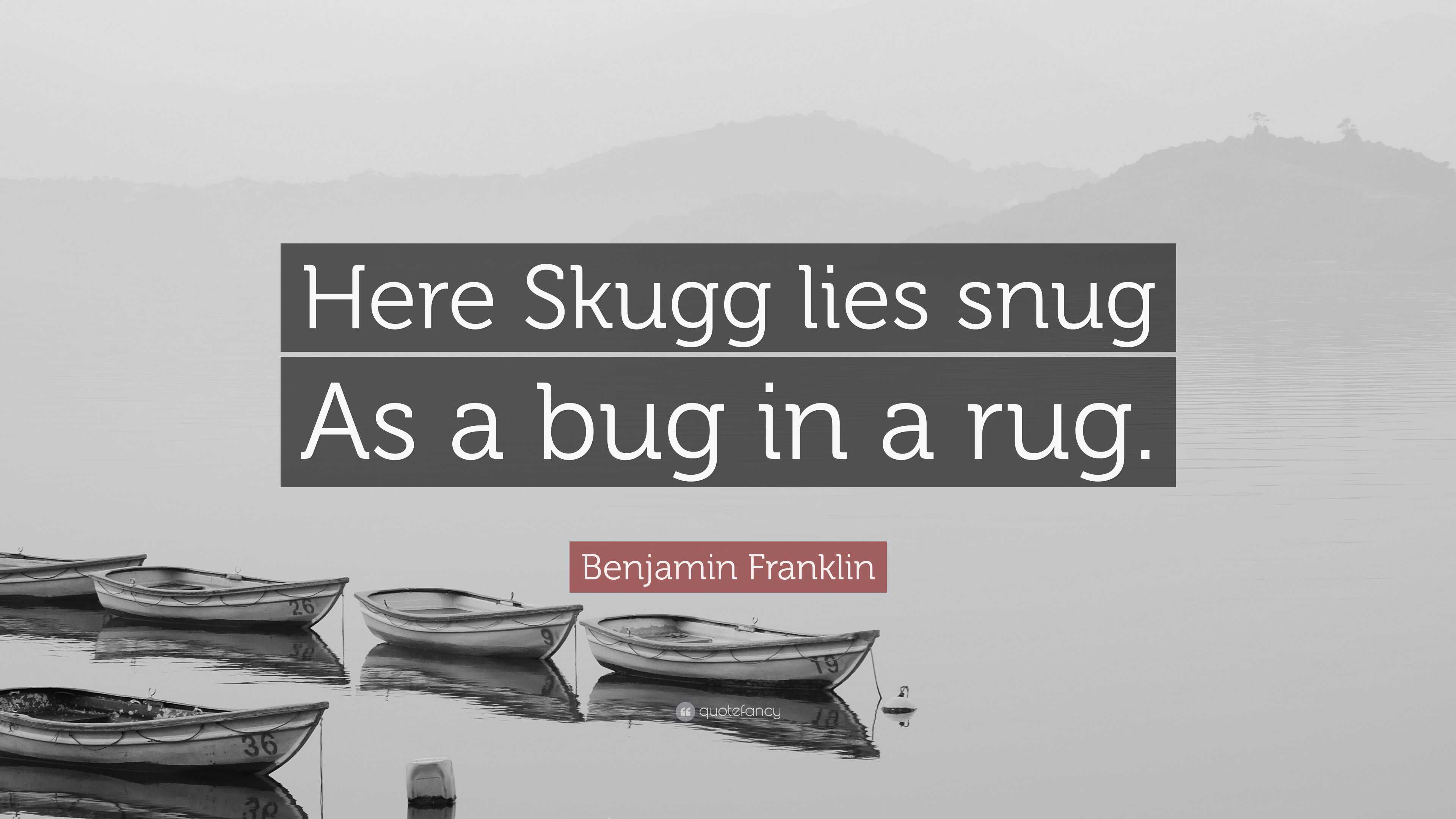 Benjamin Franklin Quote: “Here Skugg lies snug As a bug in a rug.”