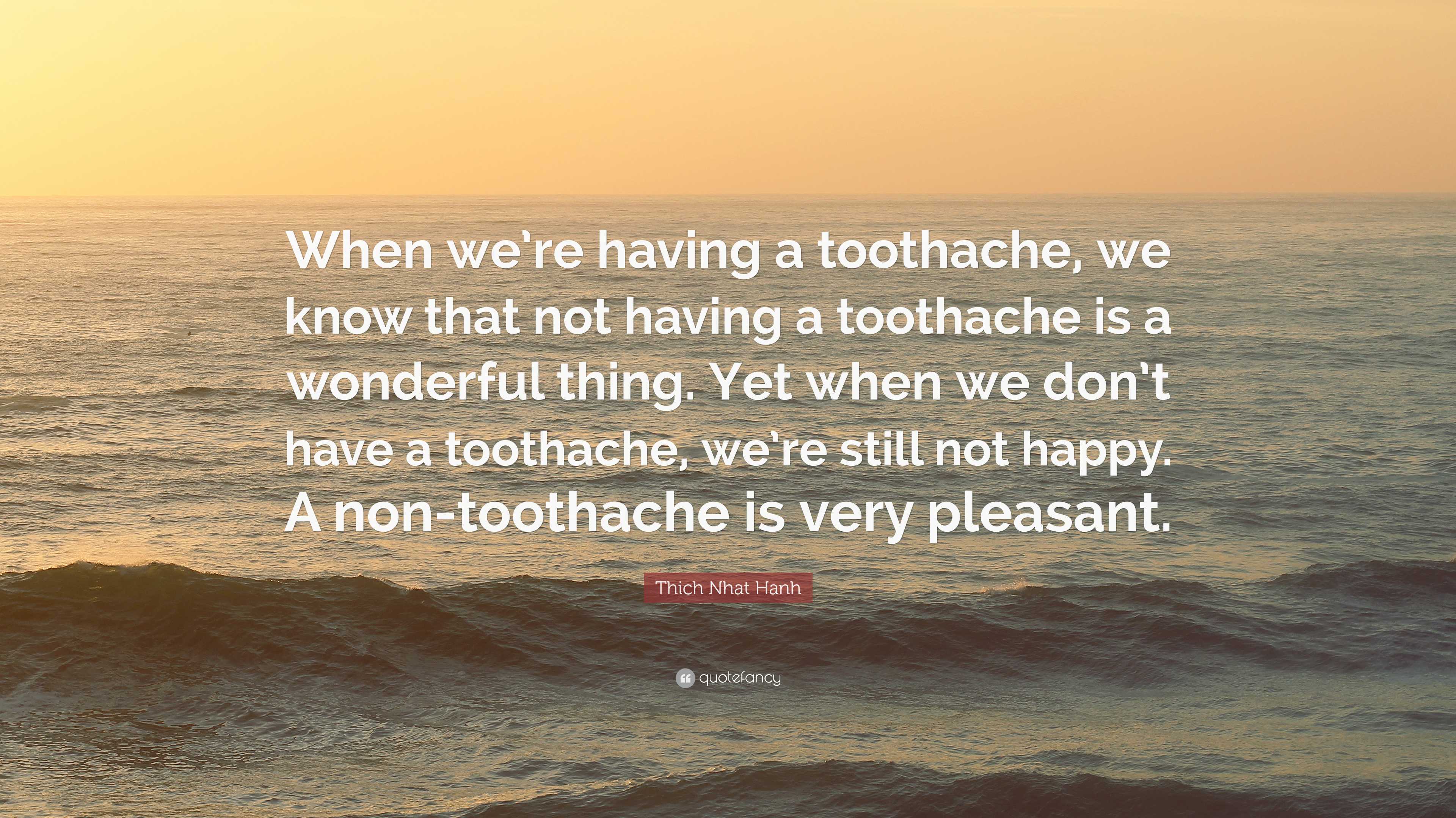 Thich Nhat Hanh Quote: “When we’re having a toothache, we know that not ...