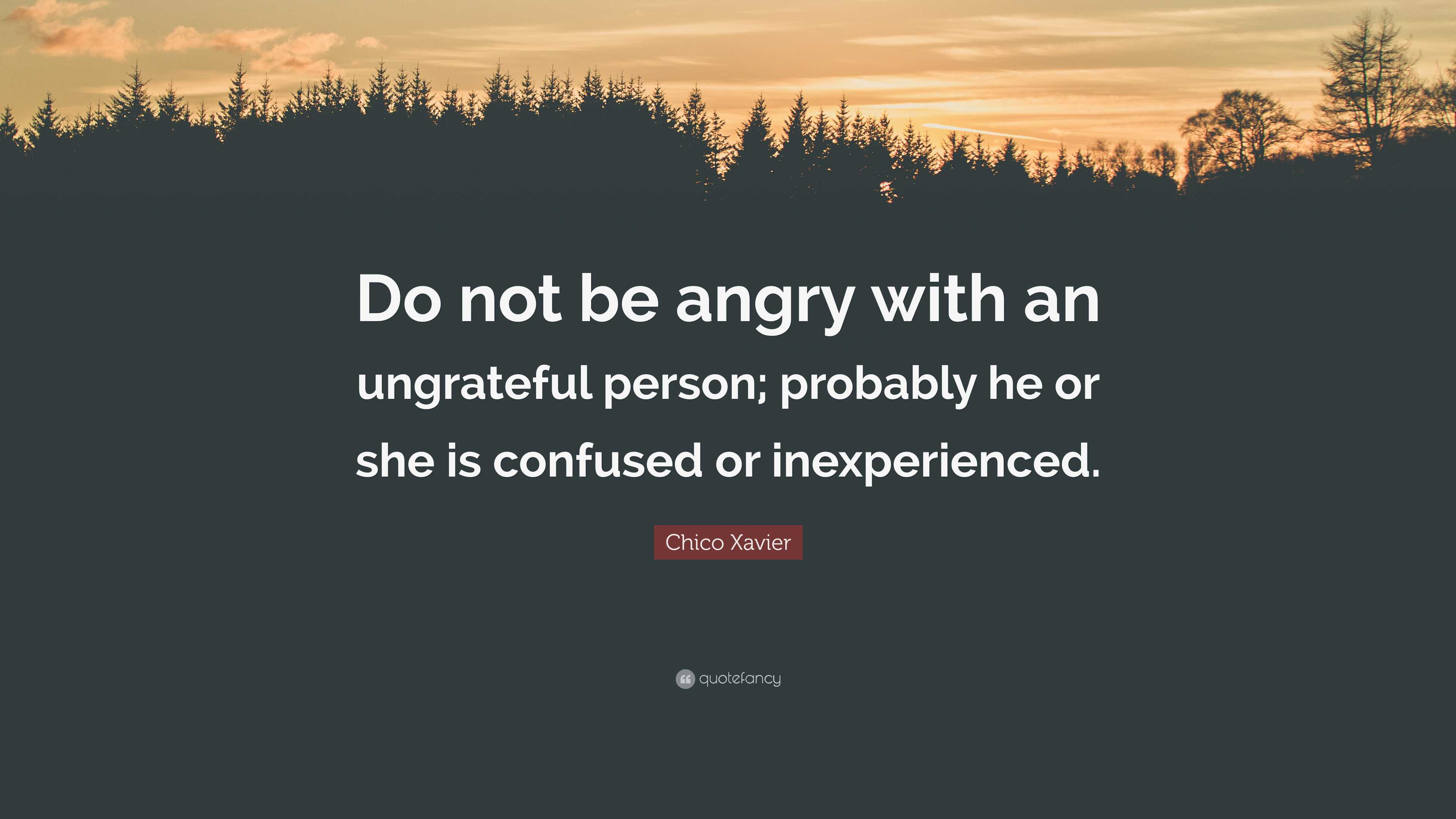 Chico Xavier Quote: “Do not be angry with an ungrateful person ...