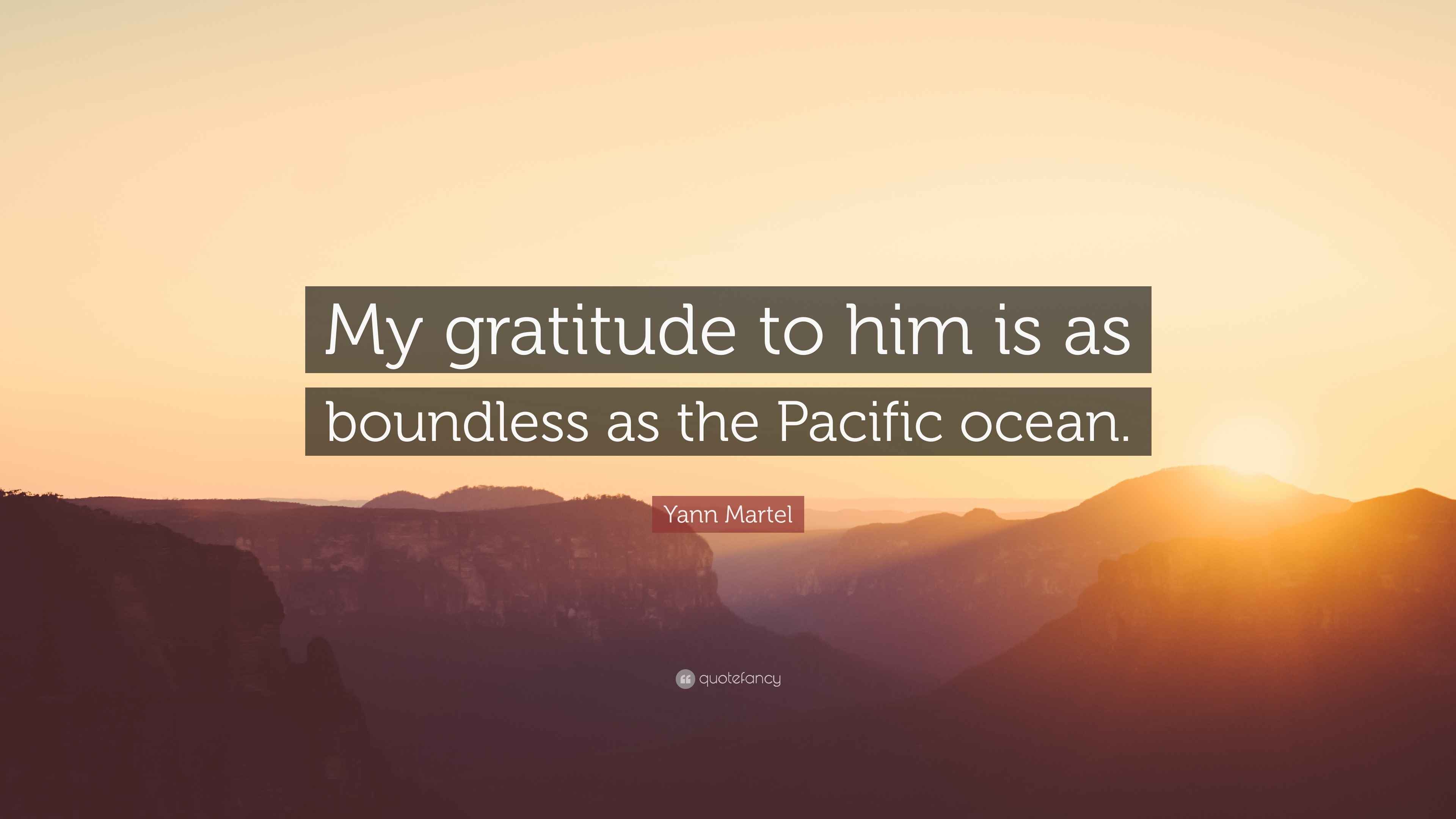 Yann Martel Quote: “My gratitude to him is as boundless as the Pacific ...