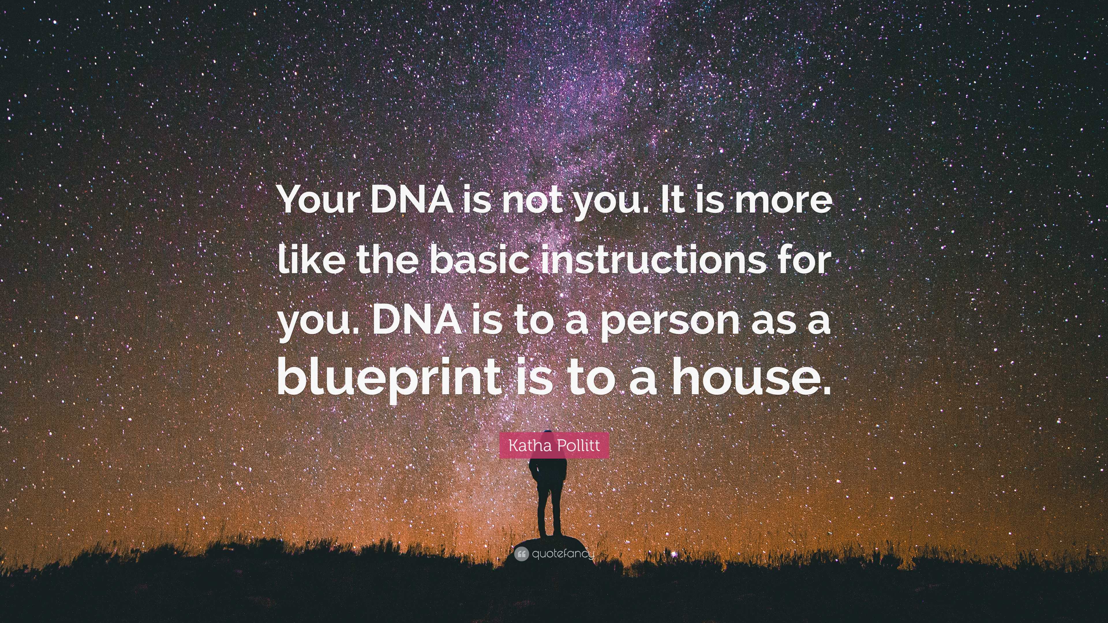 Katha Pollitt Quote: “Your DNA is not you. It is more like the basic ...