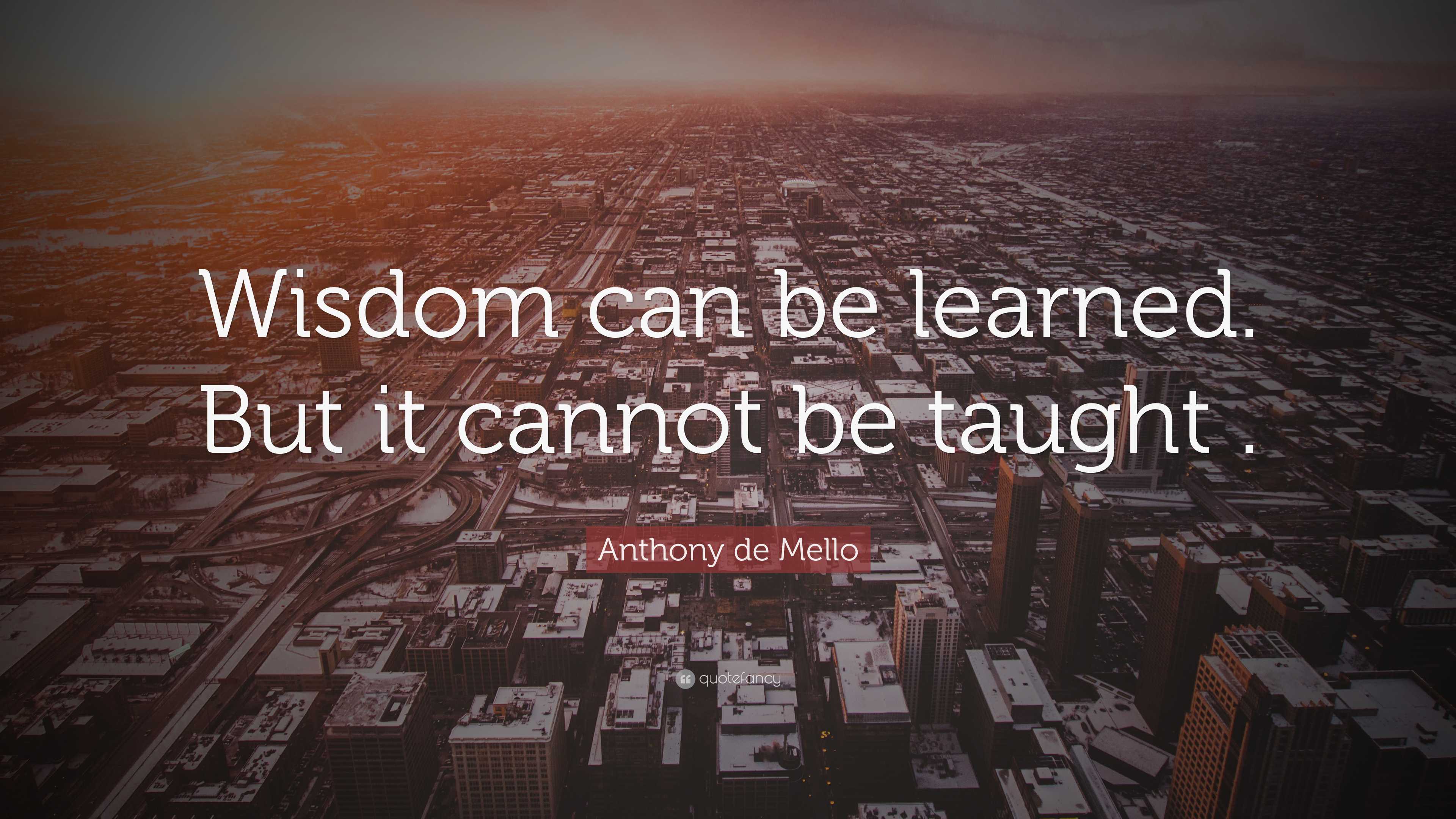 Anthony de Mello Quote: “Wisdom can be learned. But it cannot be taught