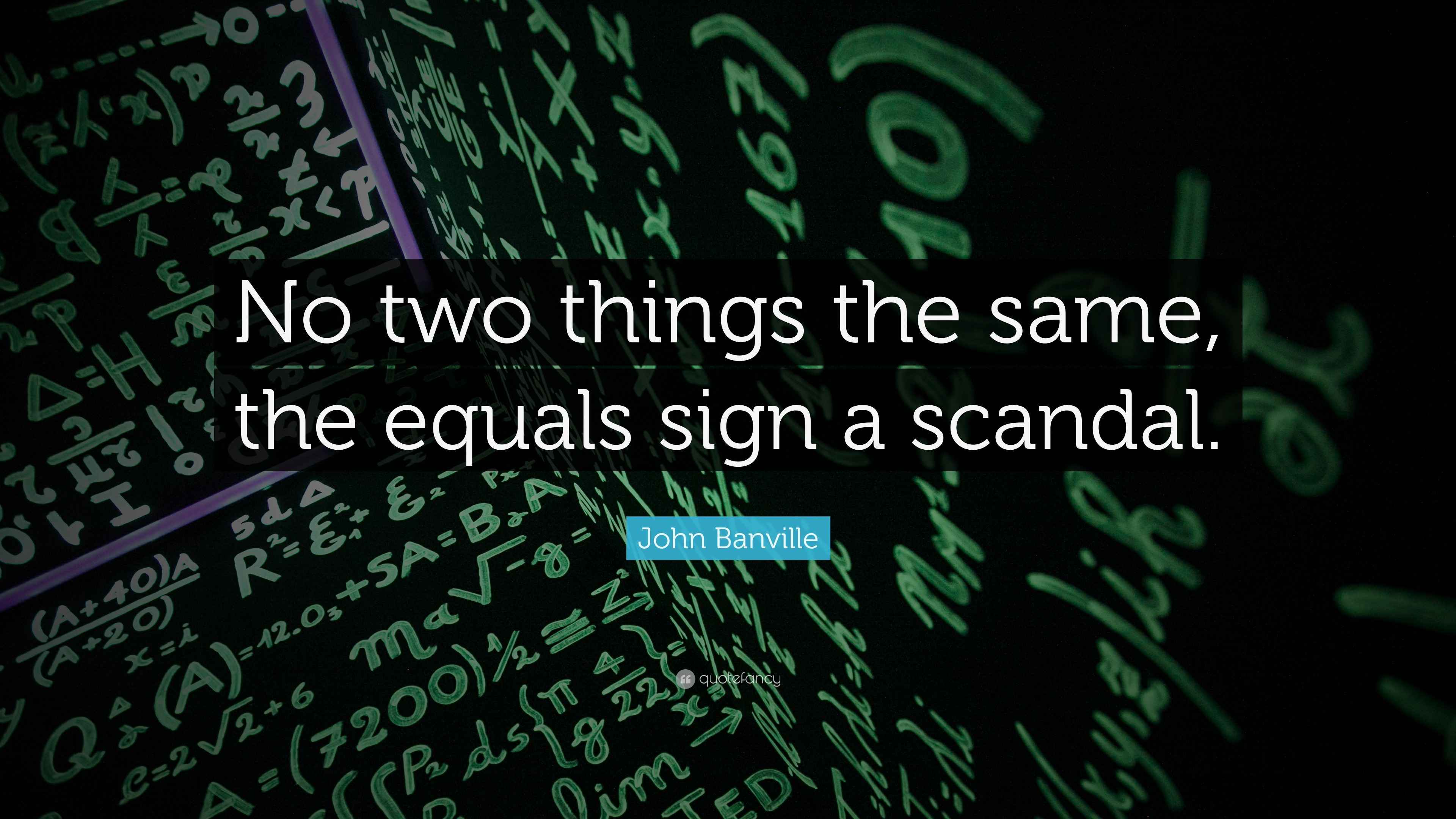 John Banville Quote: “No two things the same, the equals sign a scandal.”