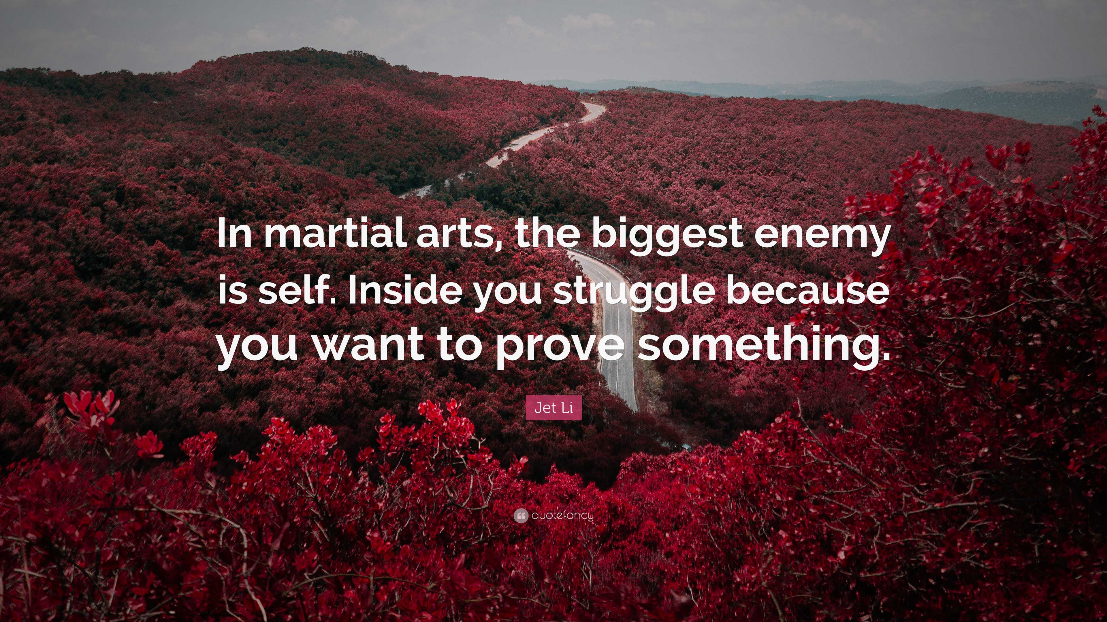 Jet Li Quote: “In martial arts, the biggest enemy is self. Inside you ...
