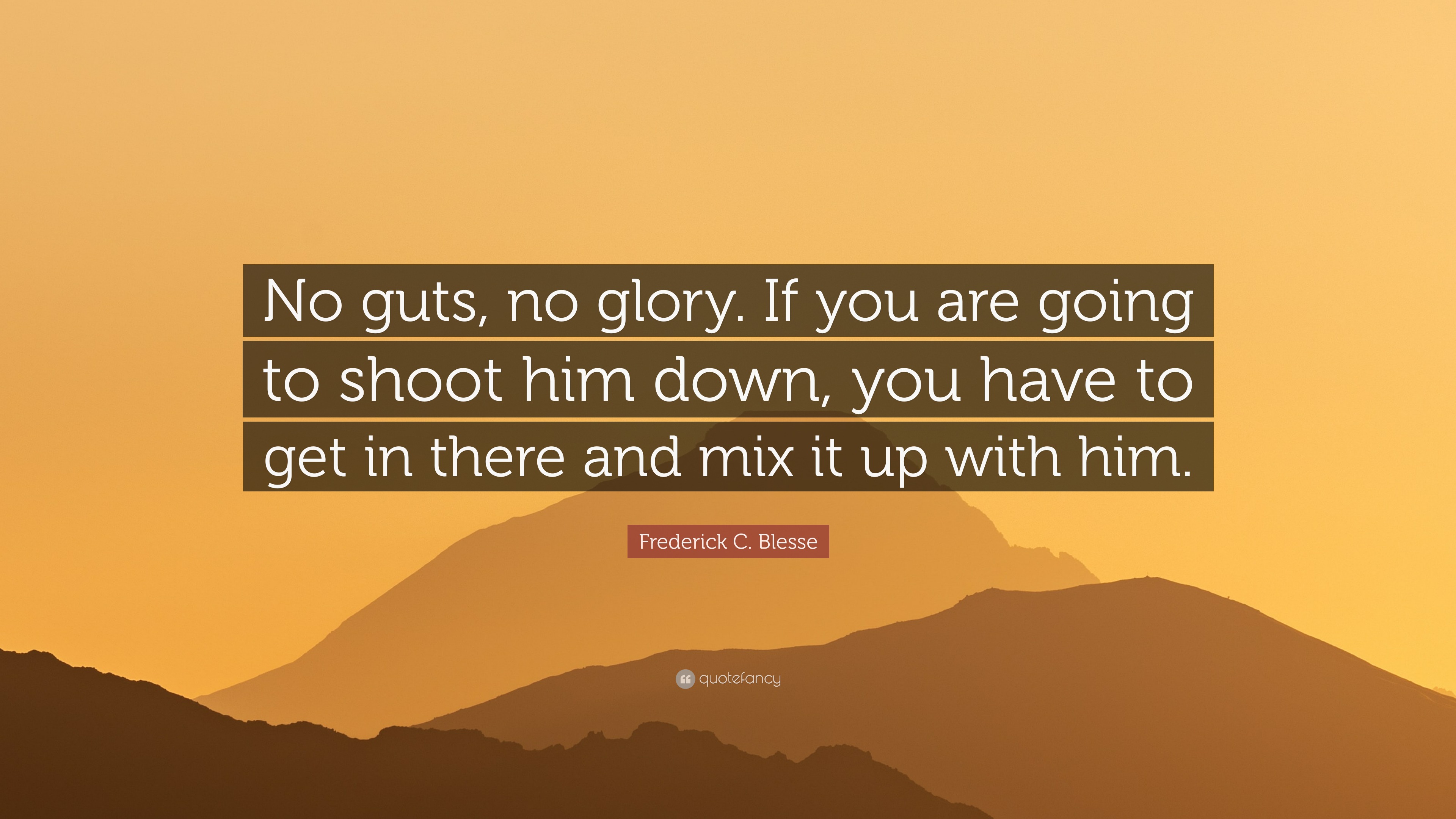 Frederick C. Blesse Quote: “No guts, no glory. If you are going to shoot him down, you have to ...