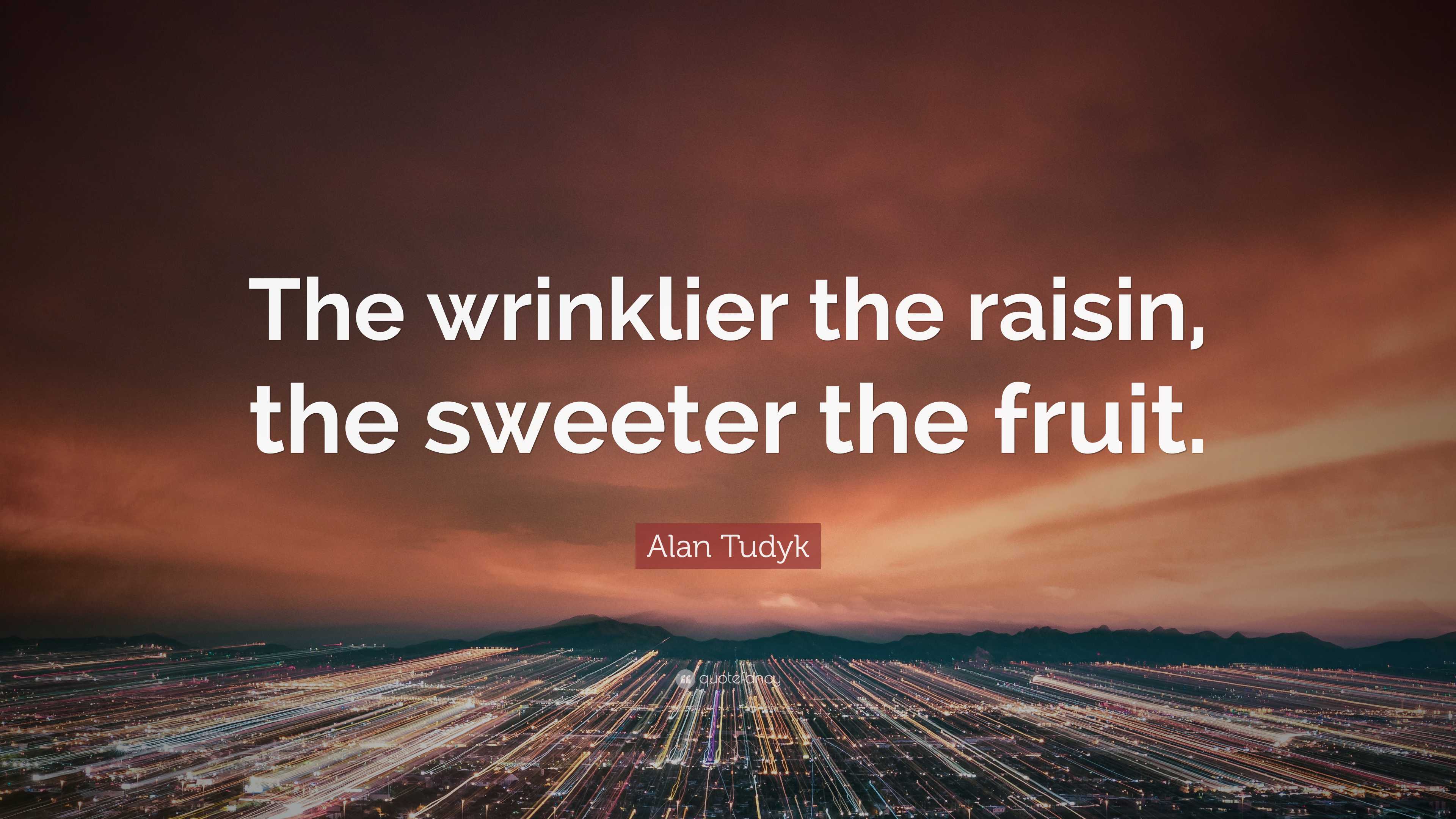 Alan Tudyk Quote: “The wrinklier the raisin, the sweeter the fruit.”
