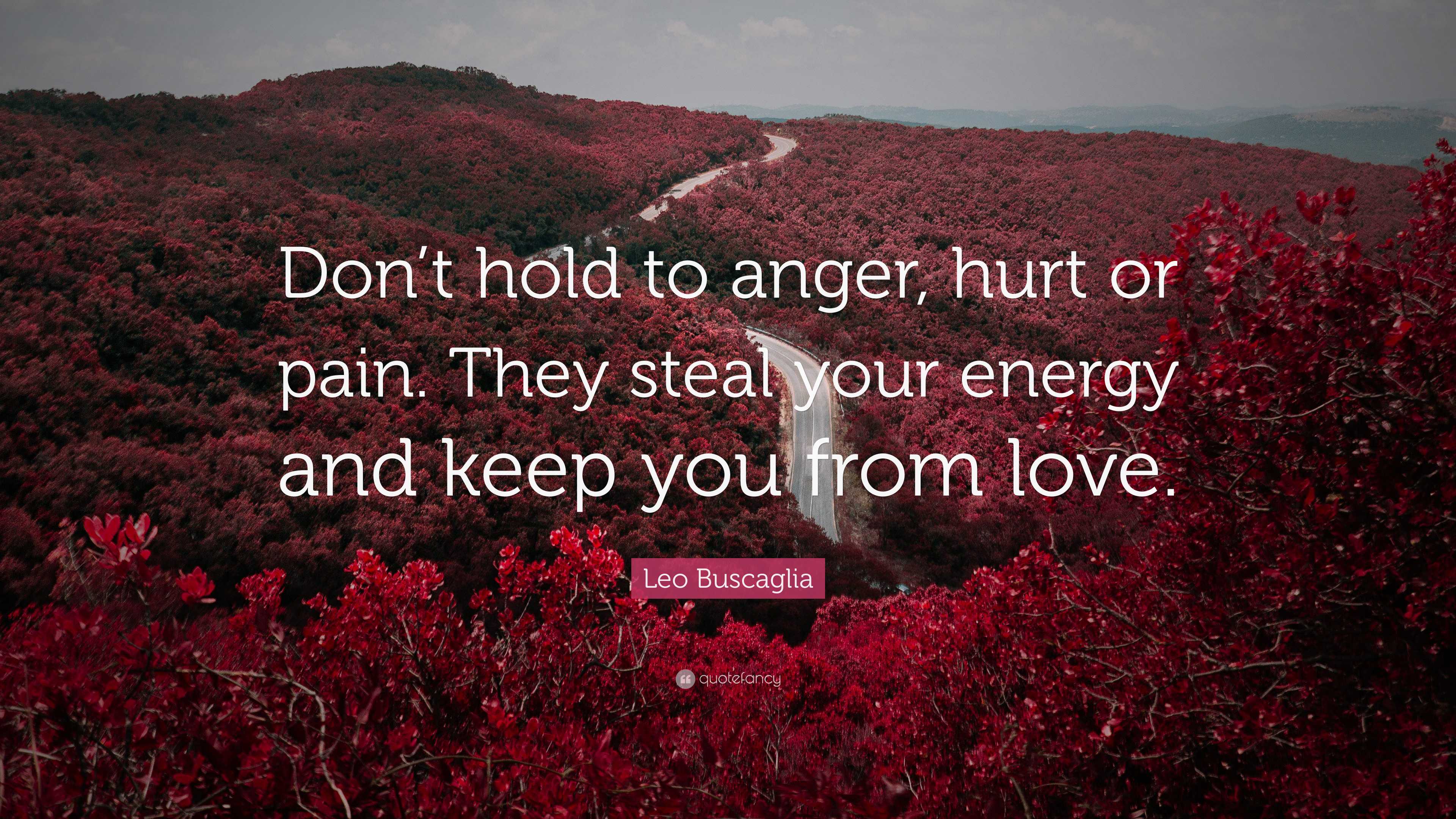 Leo Buscaglia Quote: “Don’t hold to anger, hurt or pain. They steal ...