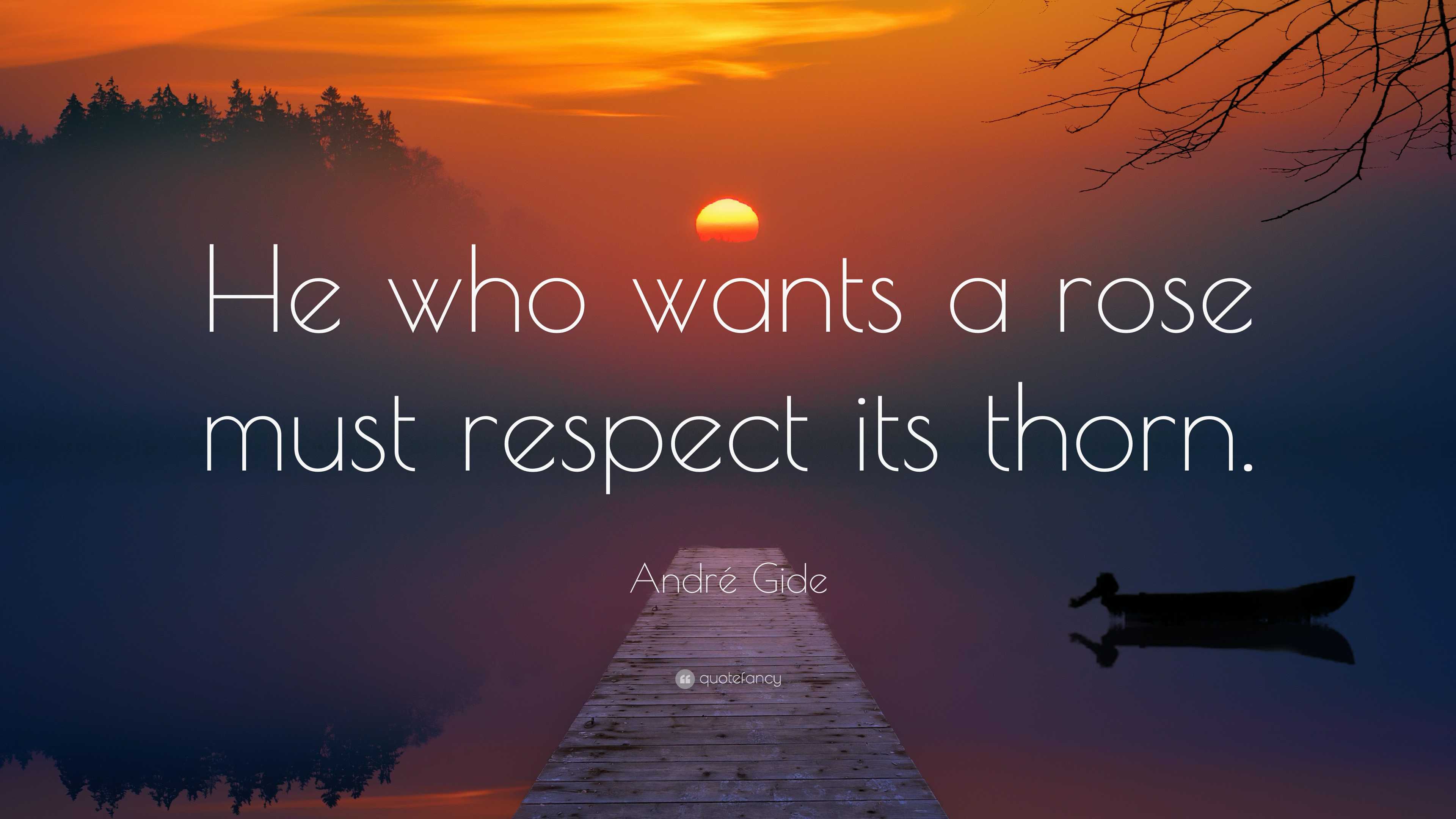 André Gide Quote: “He who wants a rose must respect its thorn.”