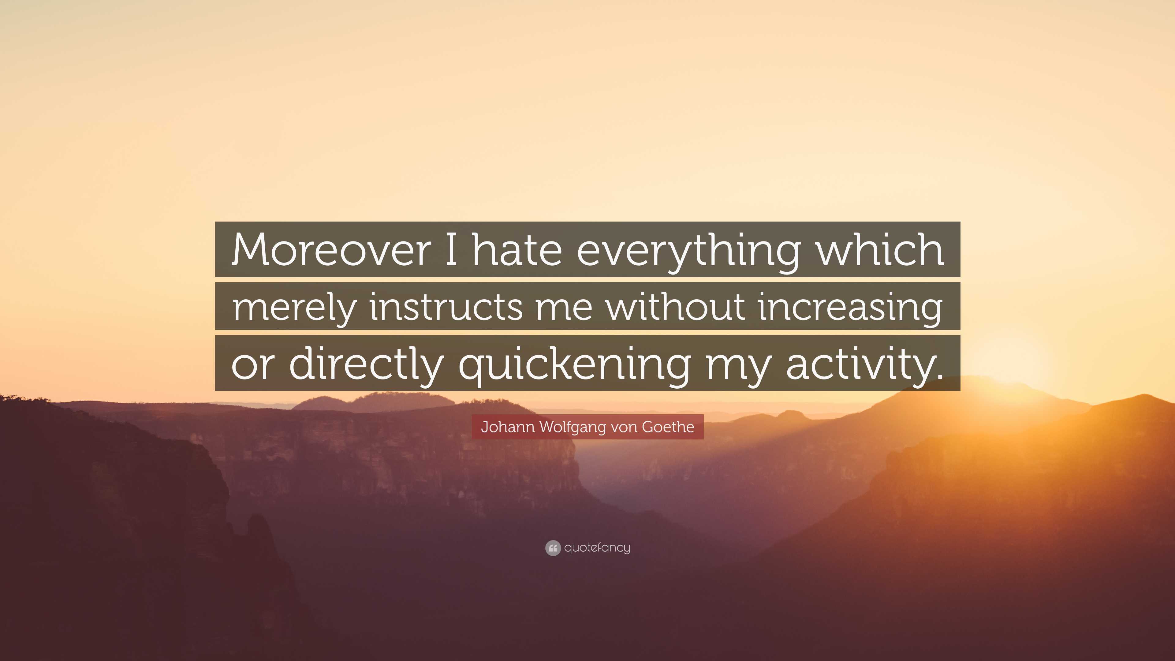 Johann Wolfgang von Goethe Quote: “Moreover I hate everything which ...