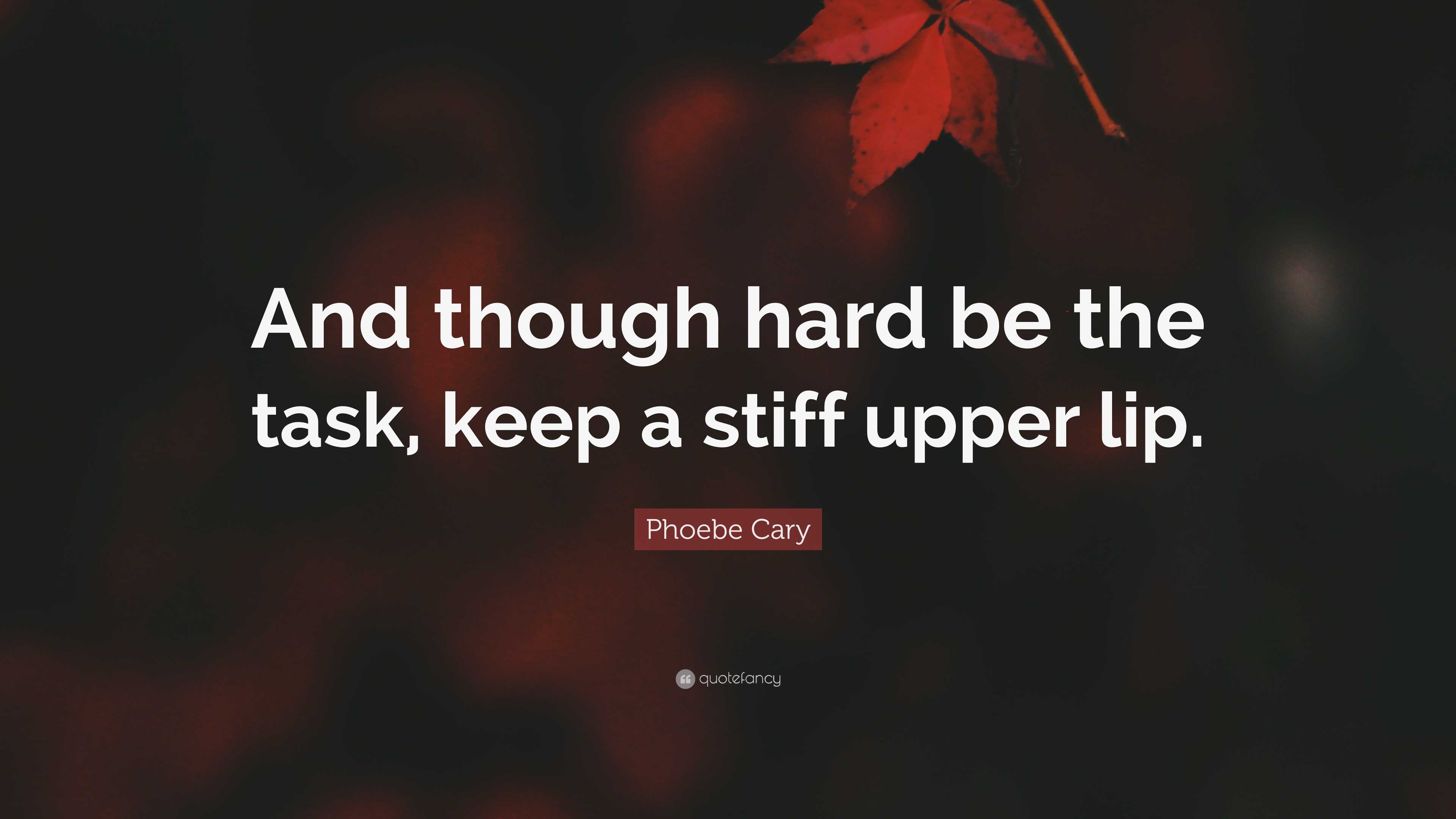 Phoebe Cary Quote: “And though hard be the task, keep a stiff upper lip.”