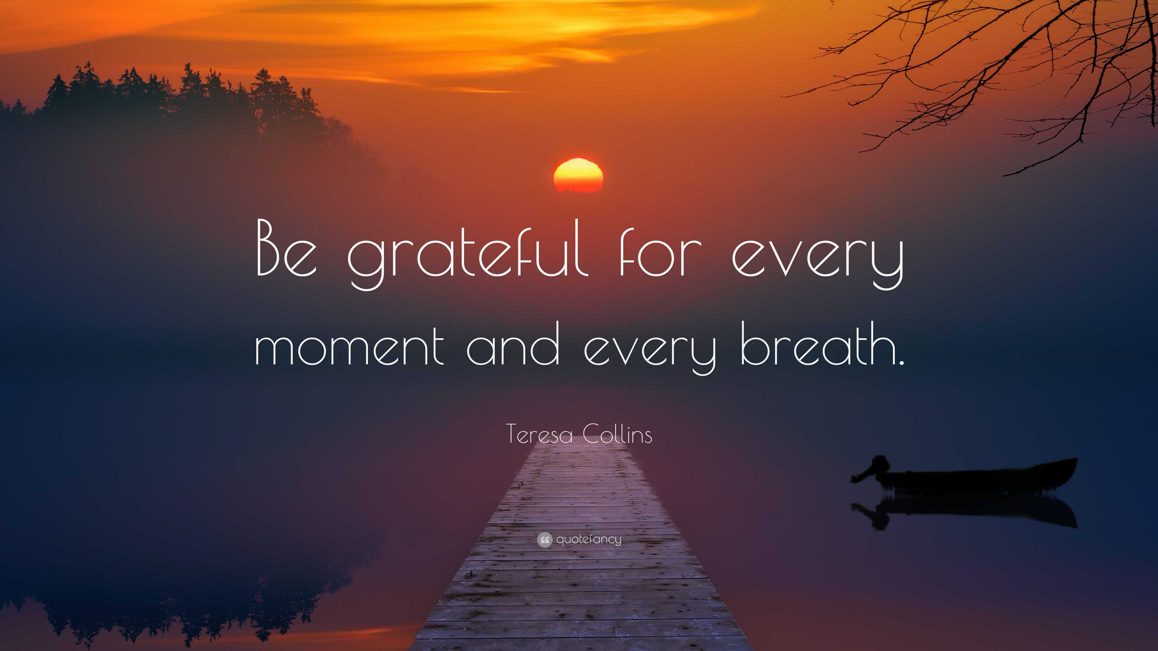 Teresa Collins Quote: “Be grateful for every moment and every breath.”