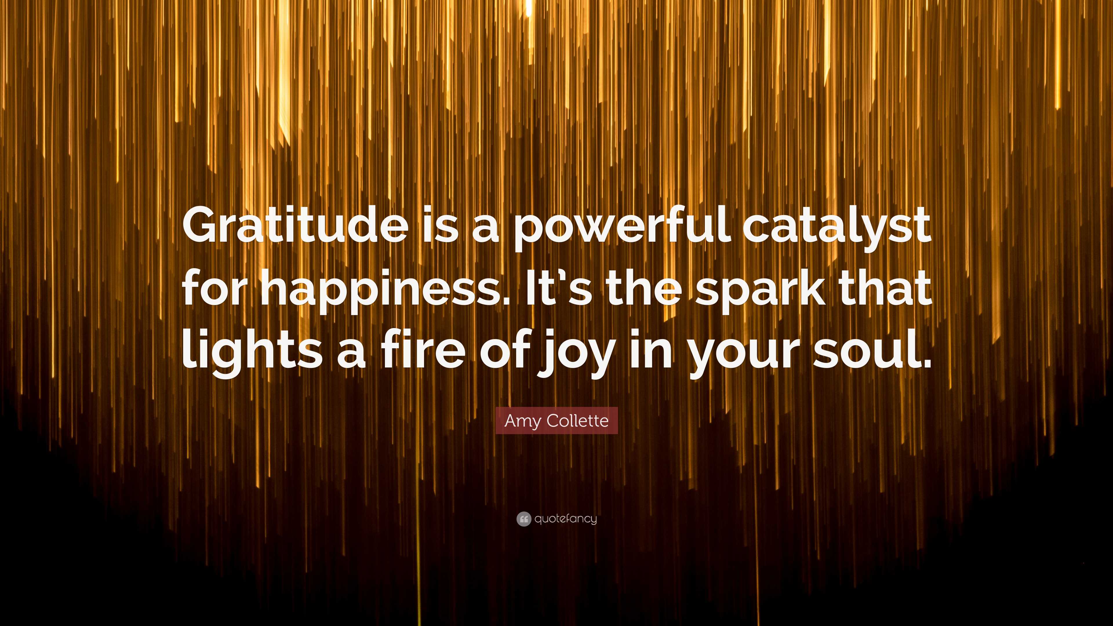 Amy Collette Quote: “Gratitude is a powerful catalyst for happiness. It’s the spark that lights ...