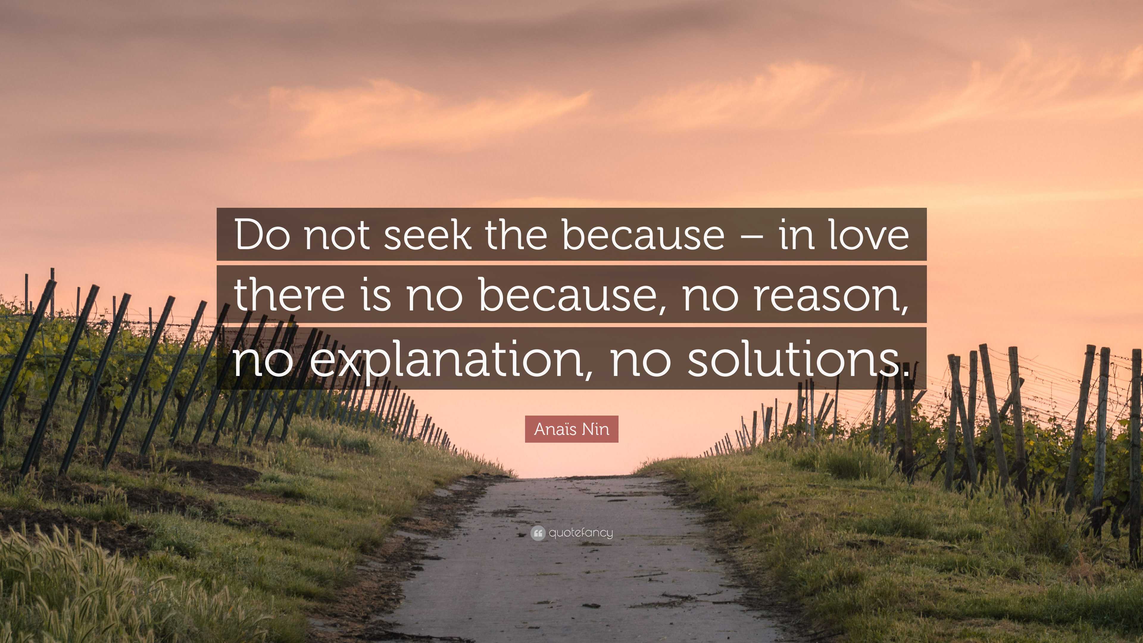 Anaïs Nin Quote: “Do not seek the because – in love there is no because ...