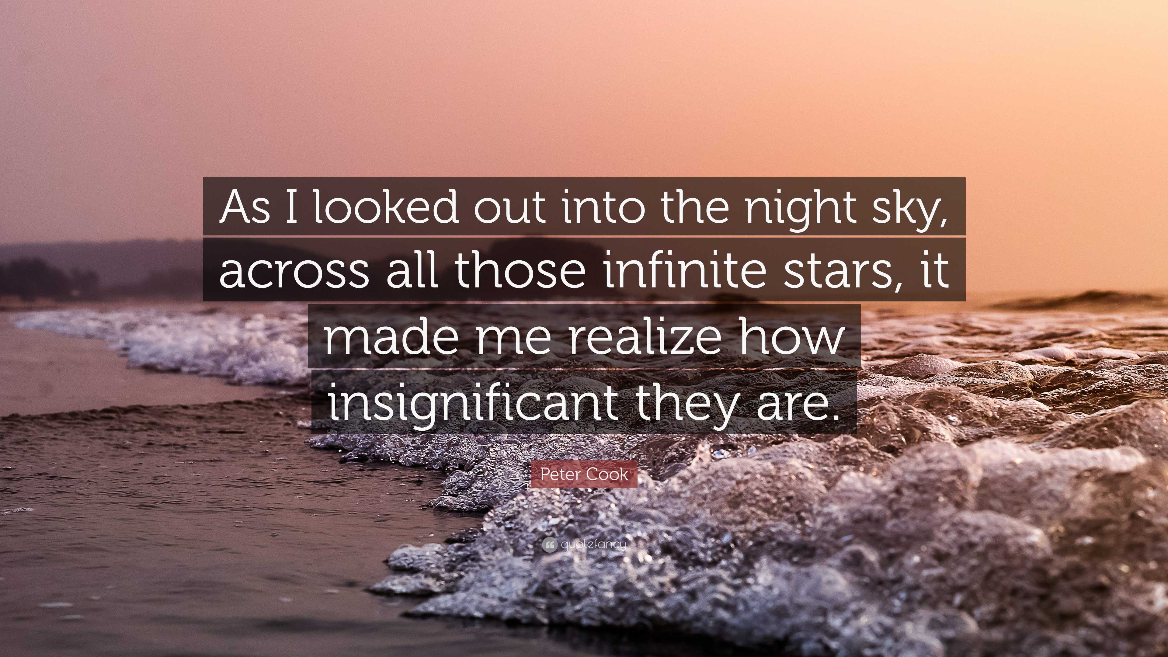 Peter Cook Quote: “As I looked out into the night sky, across all those ...