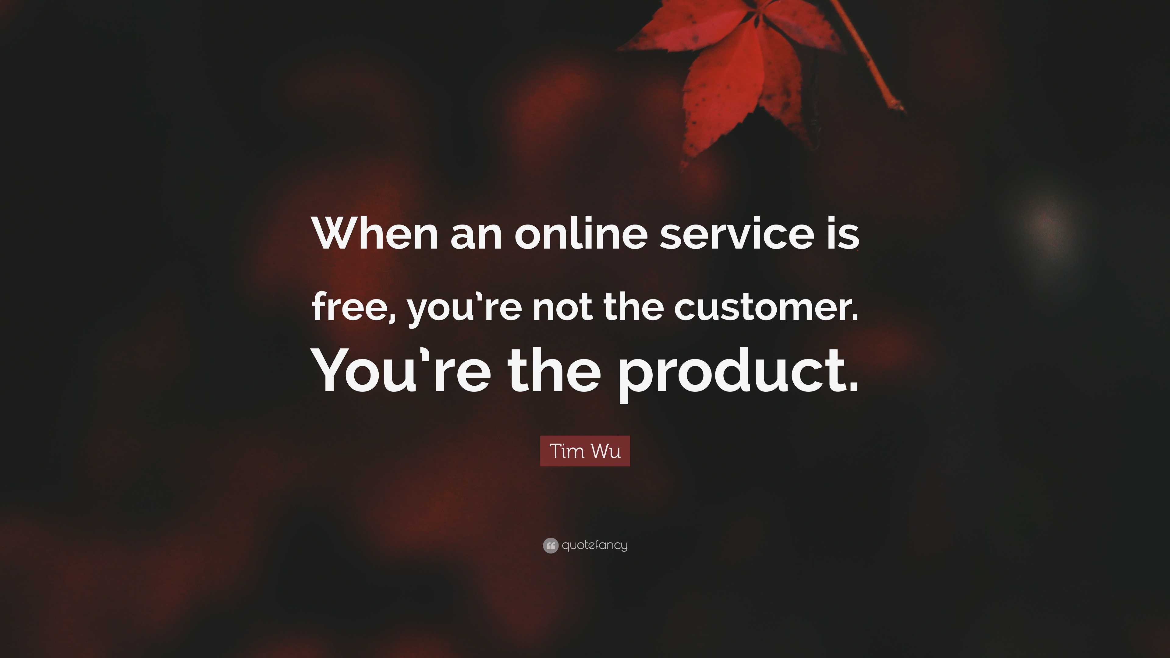Tim Wu Quote: “When an online service is free, you’re not the customer ...