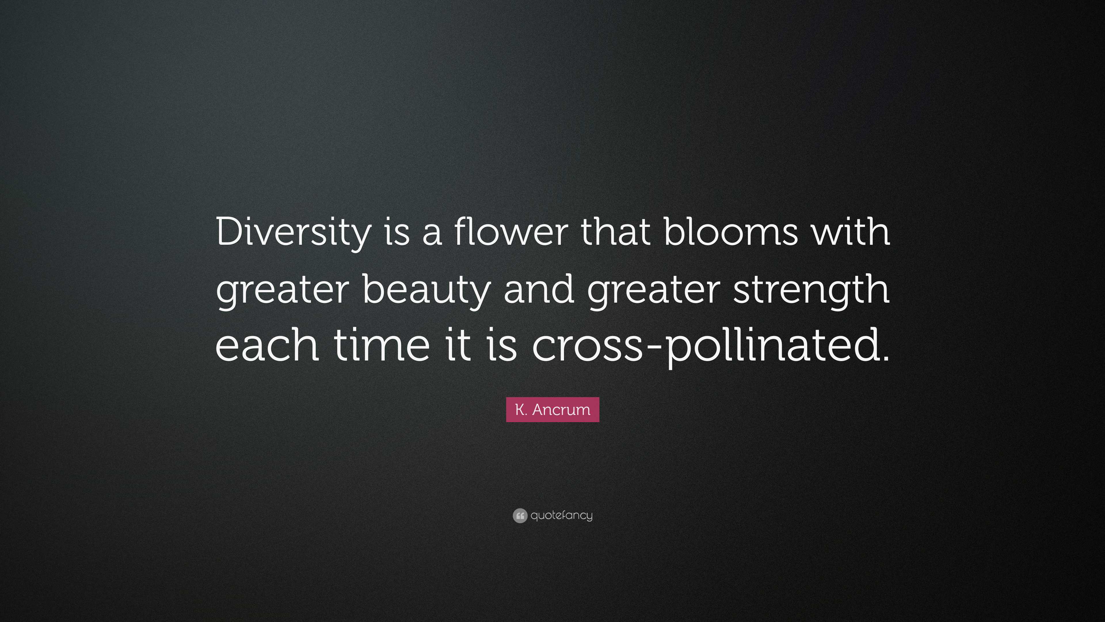 K. Ancrum Quote: “Diversity is a flower that blooms with greater beauty ...