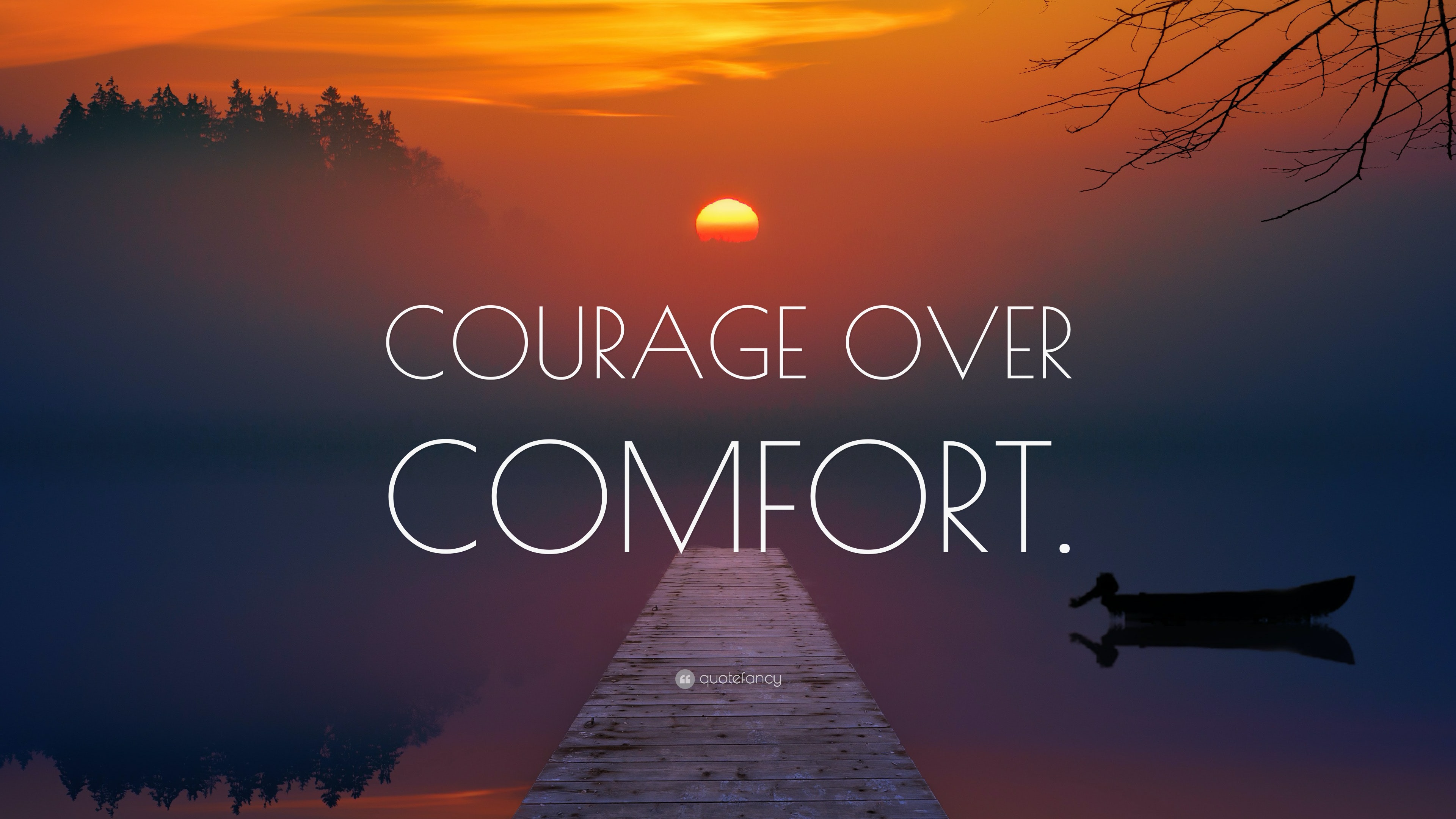 “COURAGE OVER COMFORT.” Wallpaper by QuoteFancy
