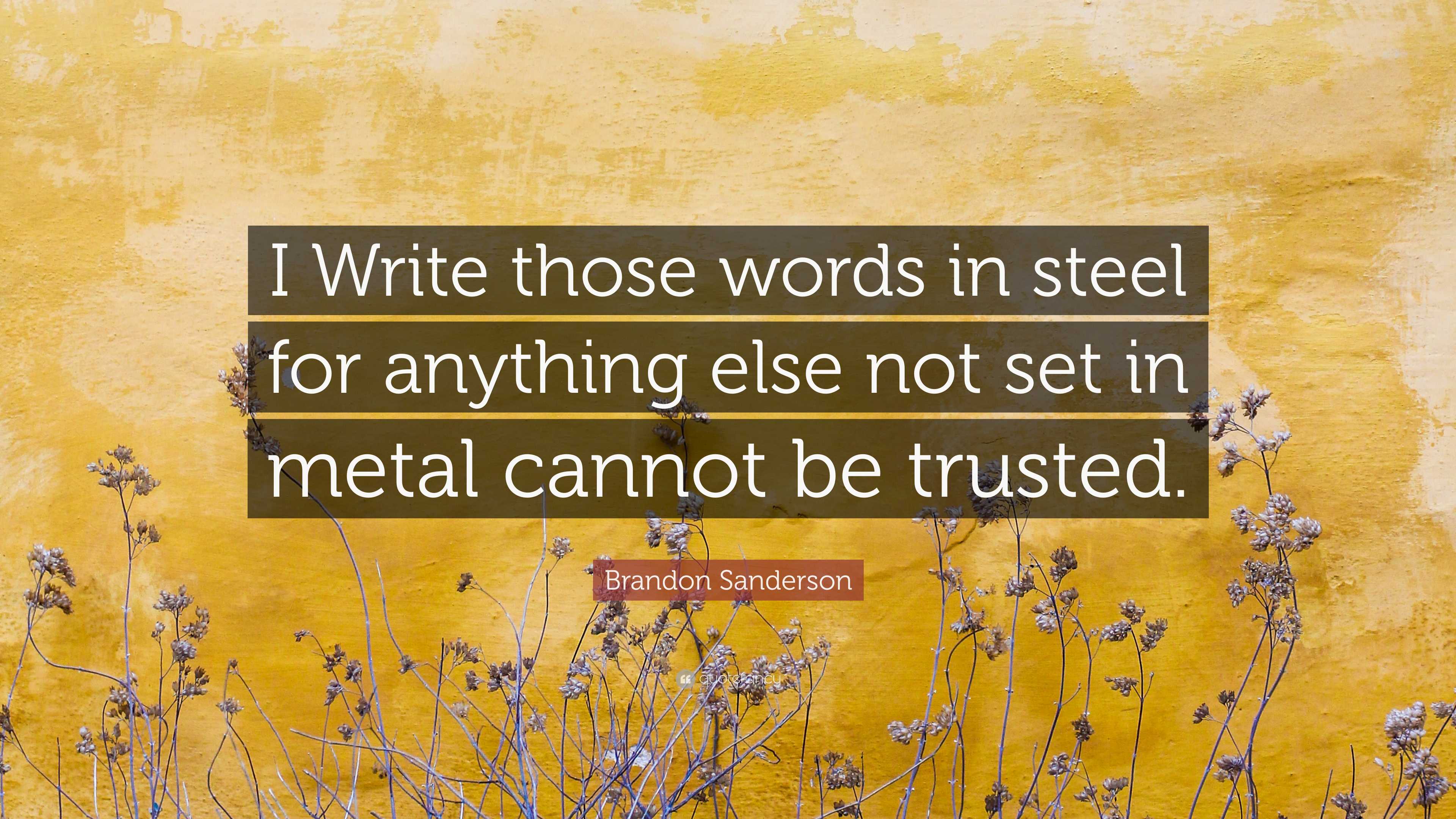 Brandon Sanderson Quote: “I Write those words in steel for anything ...