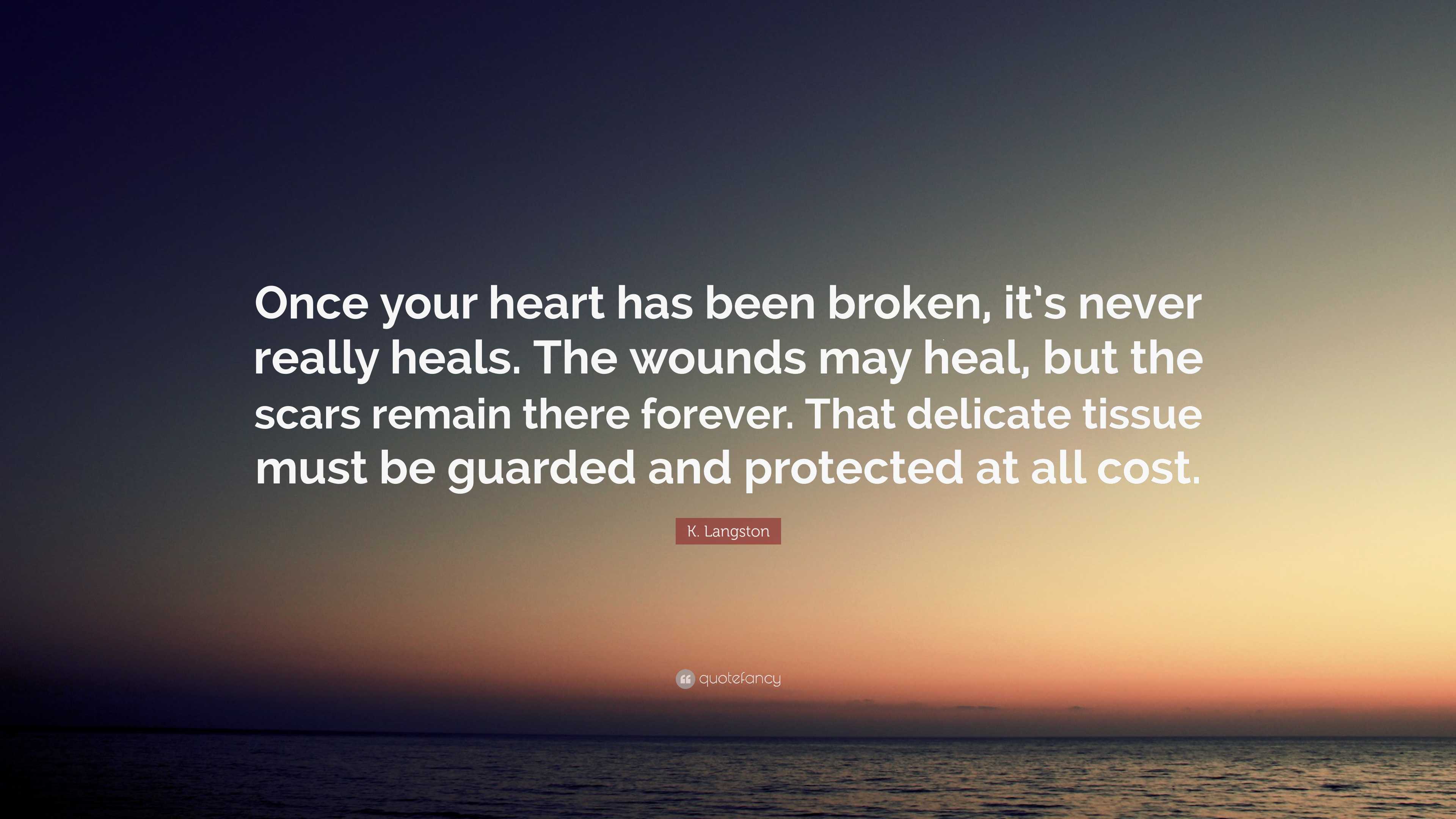 K. Langston Quote: “Once your heart has been broken, it’s never really ...