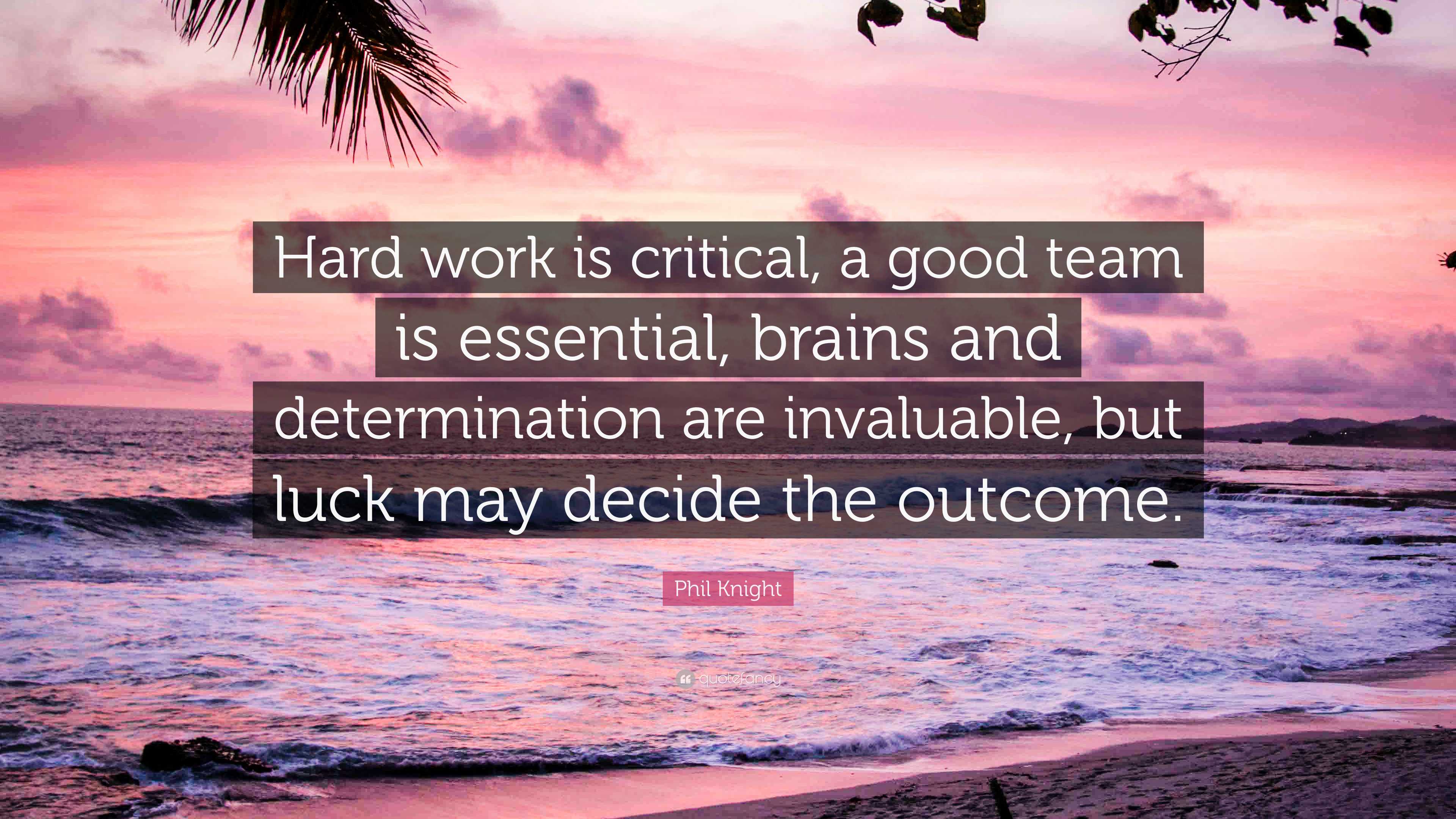 Phil Knight Quote: “Hard work is critical, a good team is essential ...