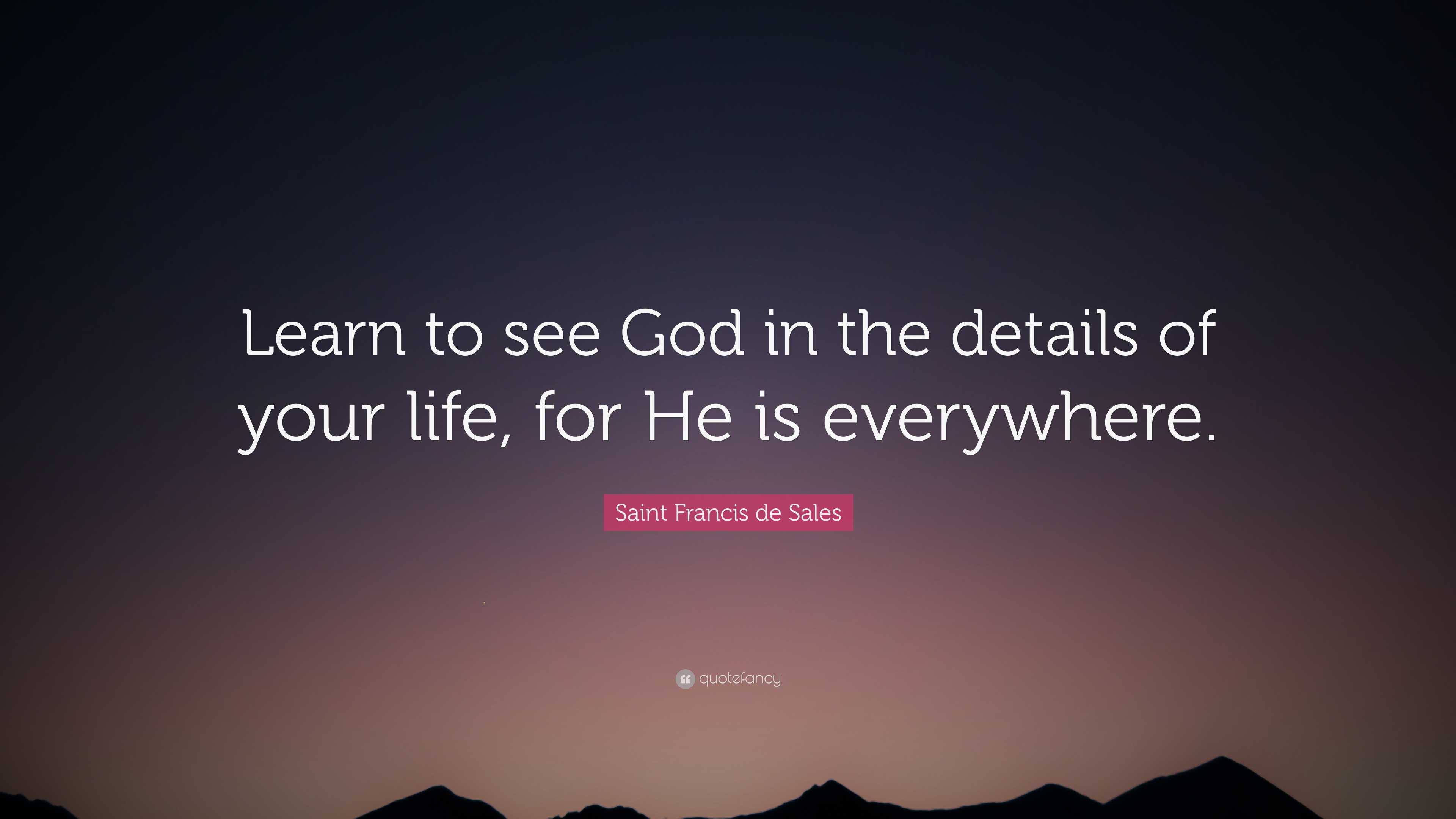 Saint Francis de Sales Quote: “Learn to see God in the details of your ...