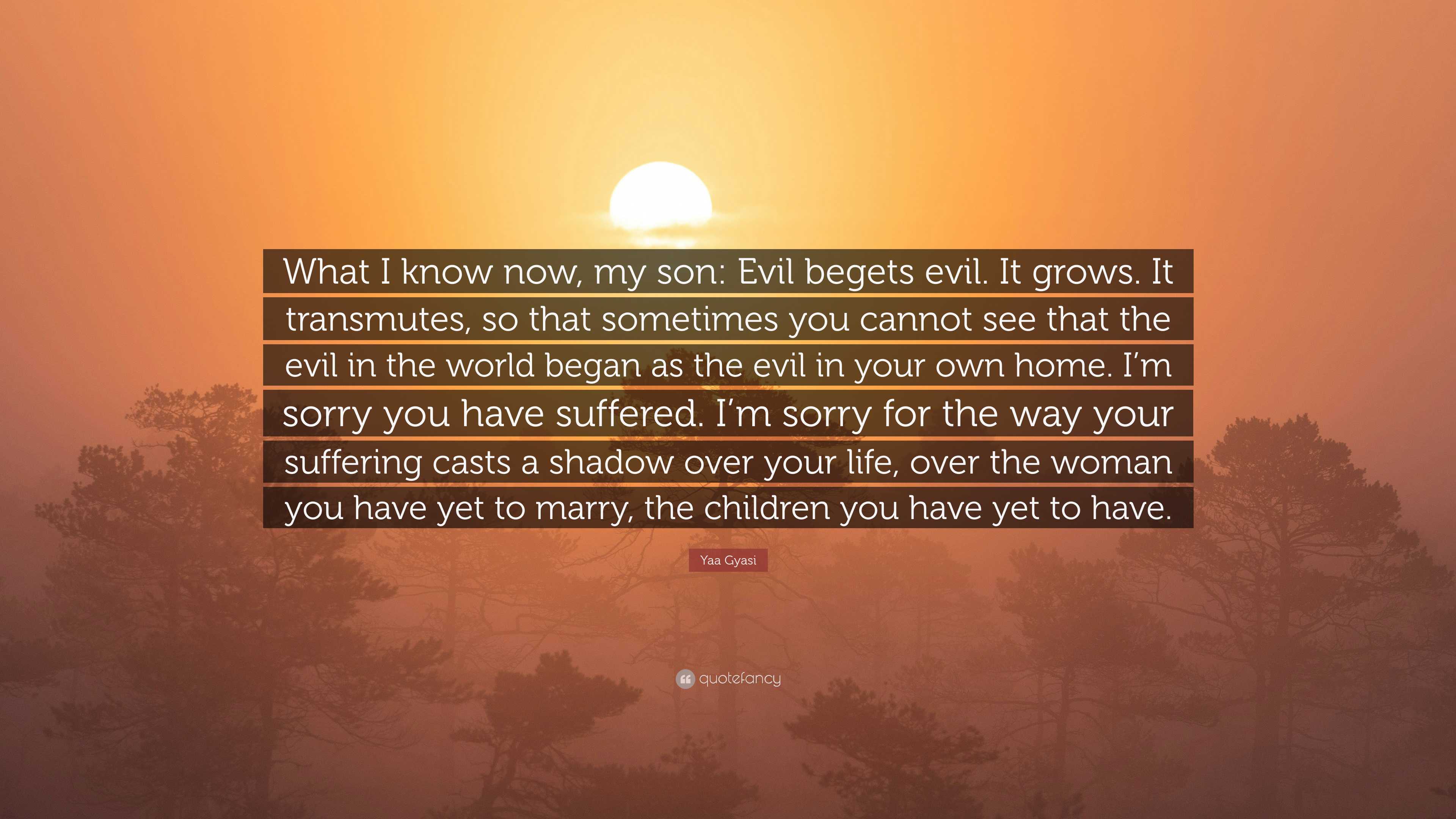 Yaa Gyasi Quote: “What I know now, my son: Evil begets evil. It grows ...