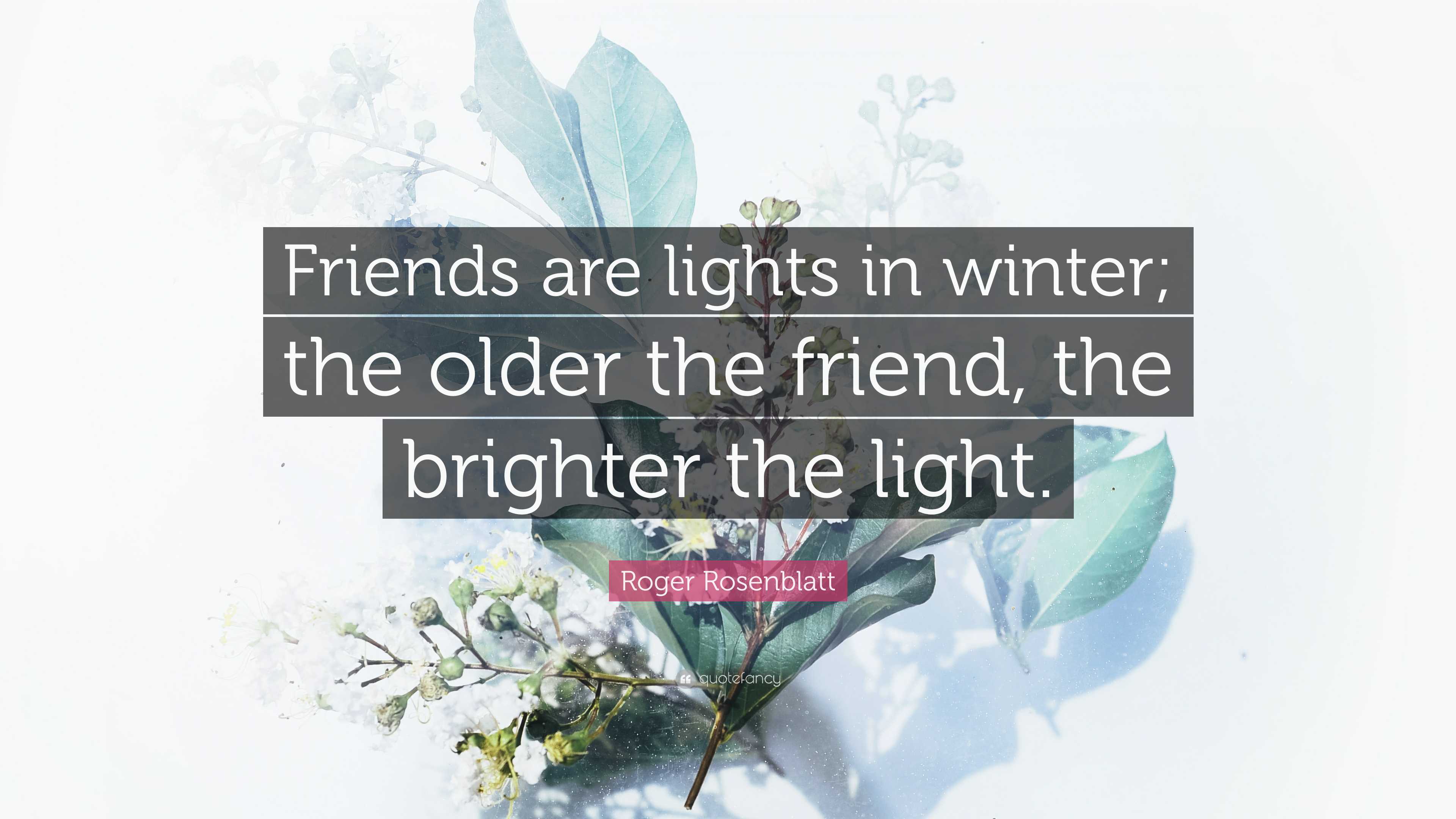Roger Rosenblatt Quote: “Friends are lights in winter; the older the ...