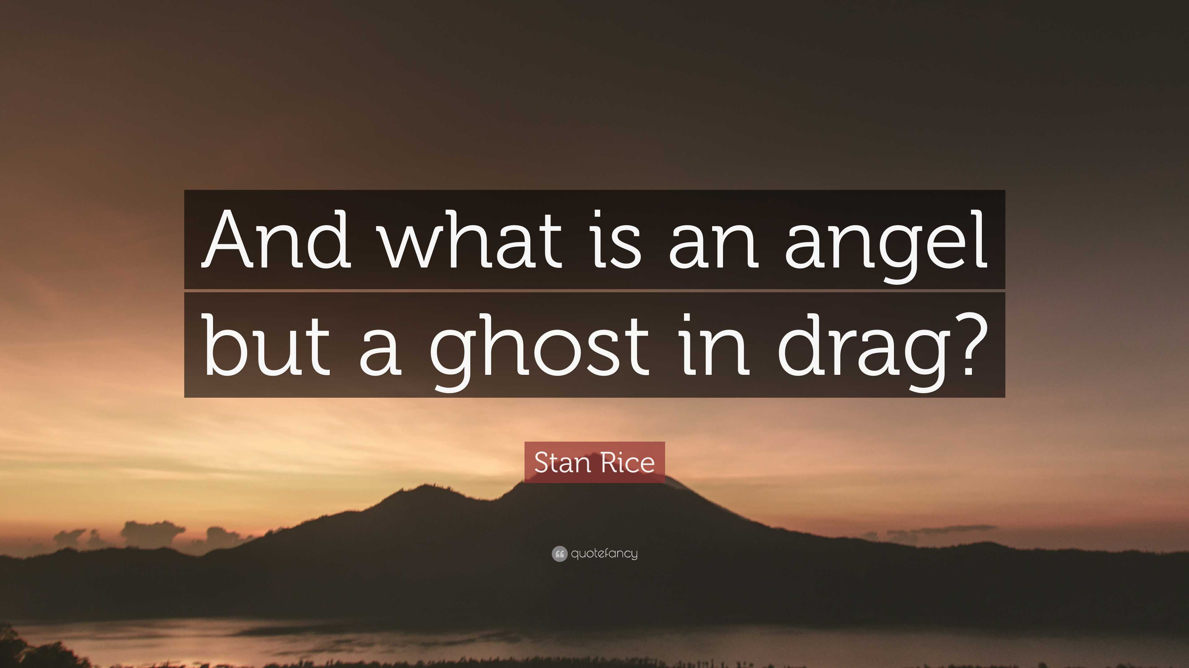 Stan Rice Quote: “And what is an angel but a ghost in drag?”
