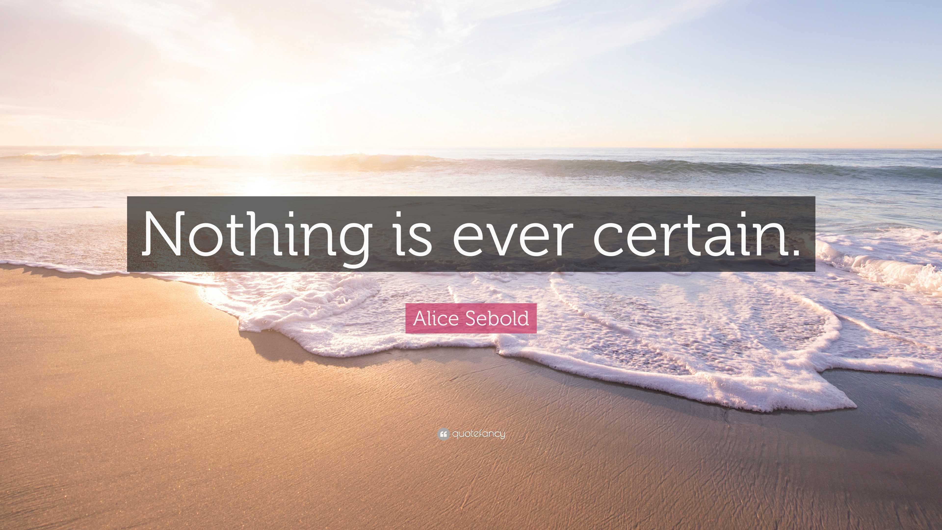 Alice Sebold Quote: “Nothing is ever certain.”