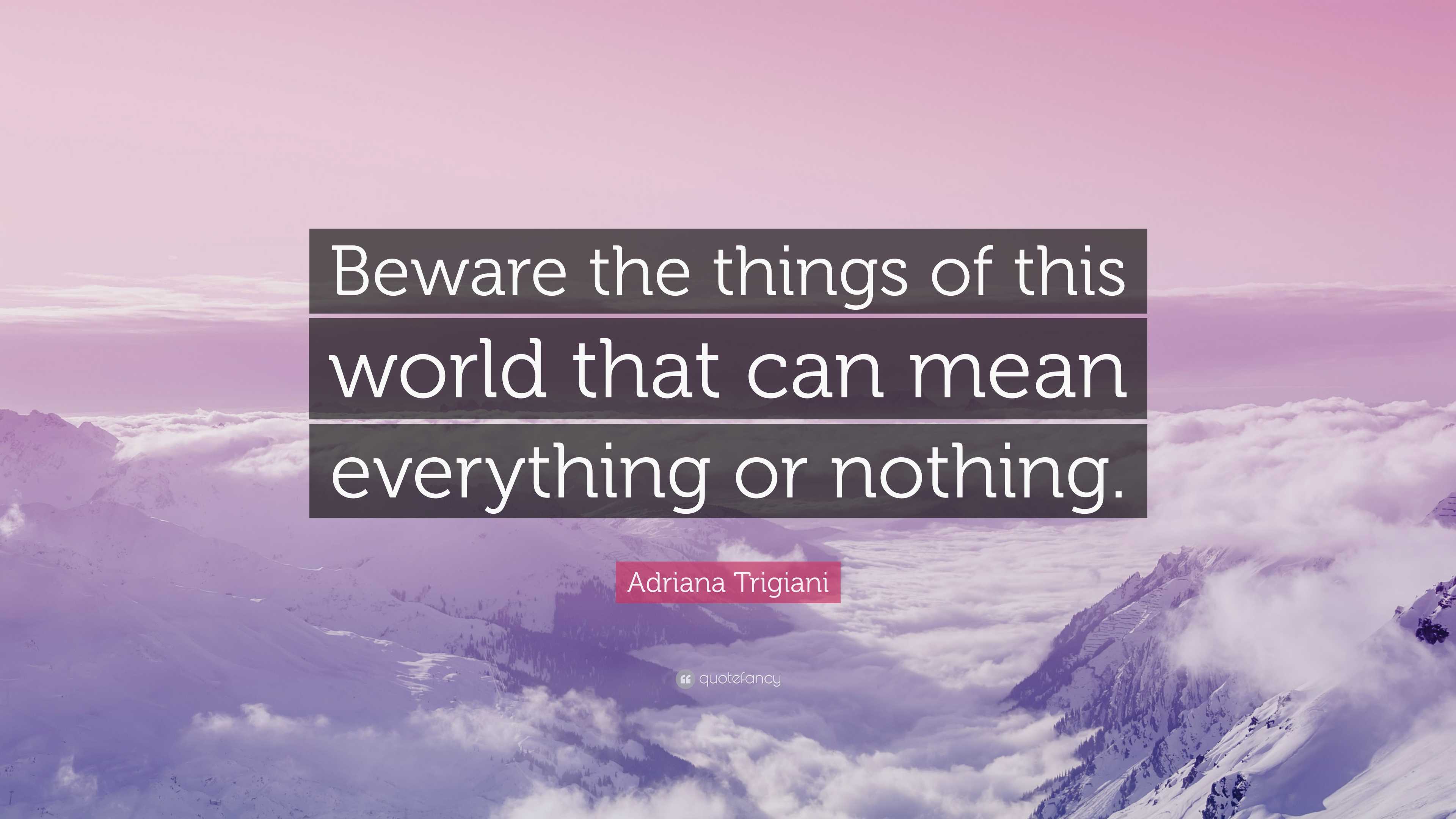 Adriana Trigiani Quote: “Beware the things of this world that can mean ...