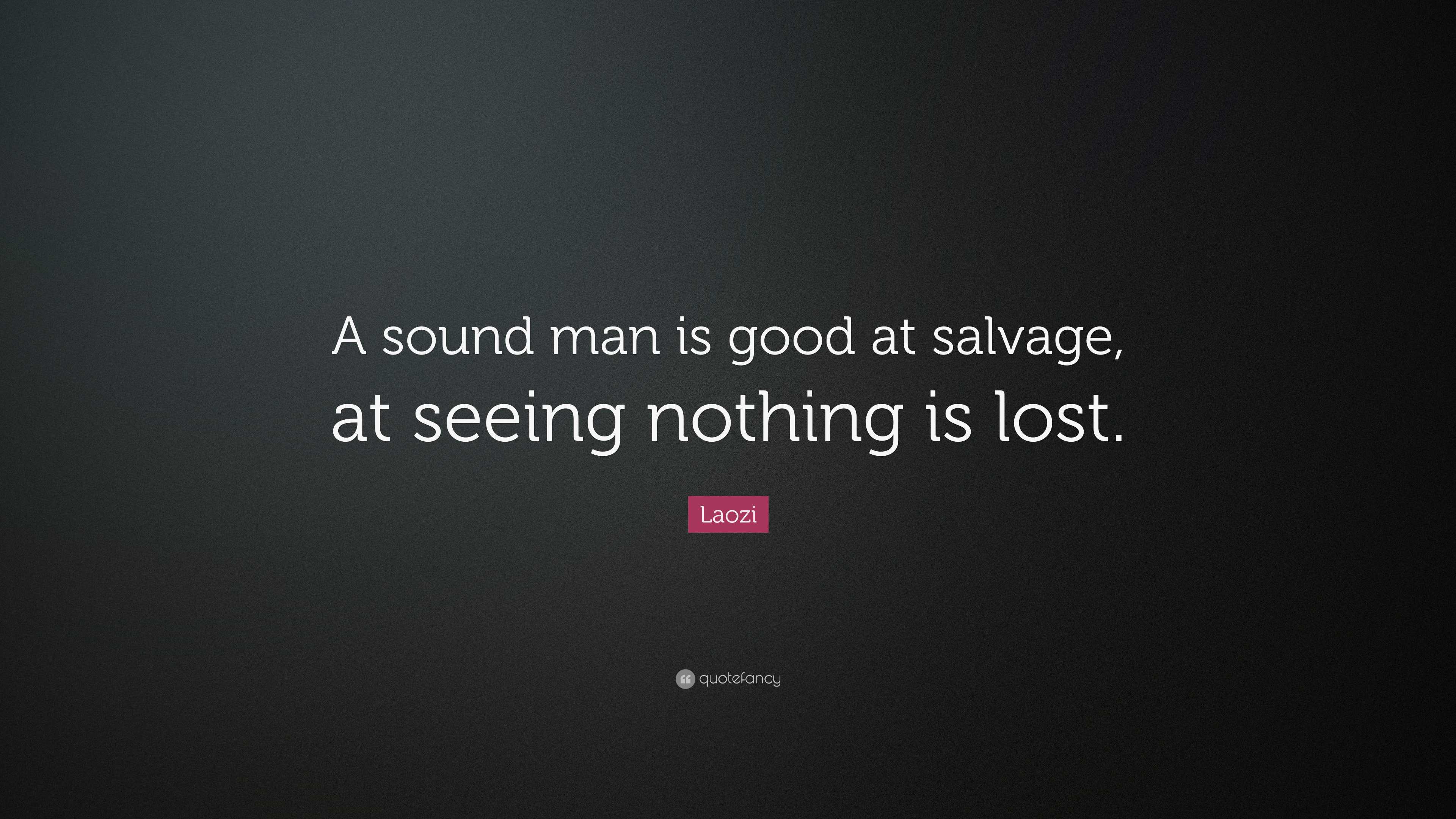 Laozi Quote: “A sound man is good at salvage, at seeing nothing is lost.”