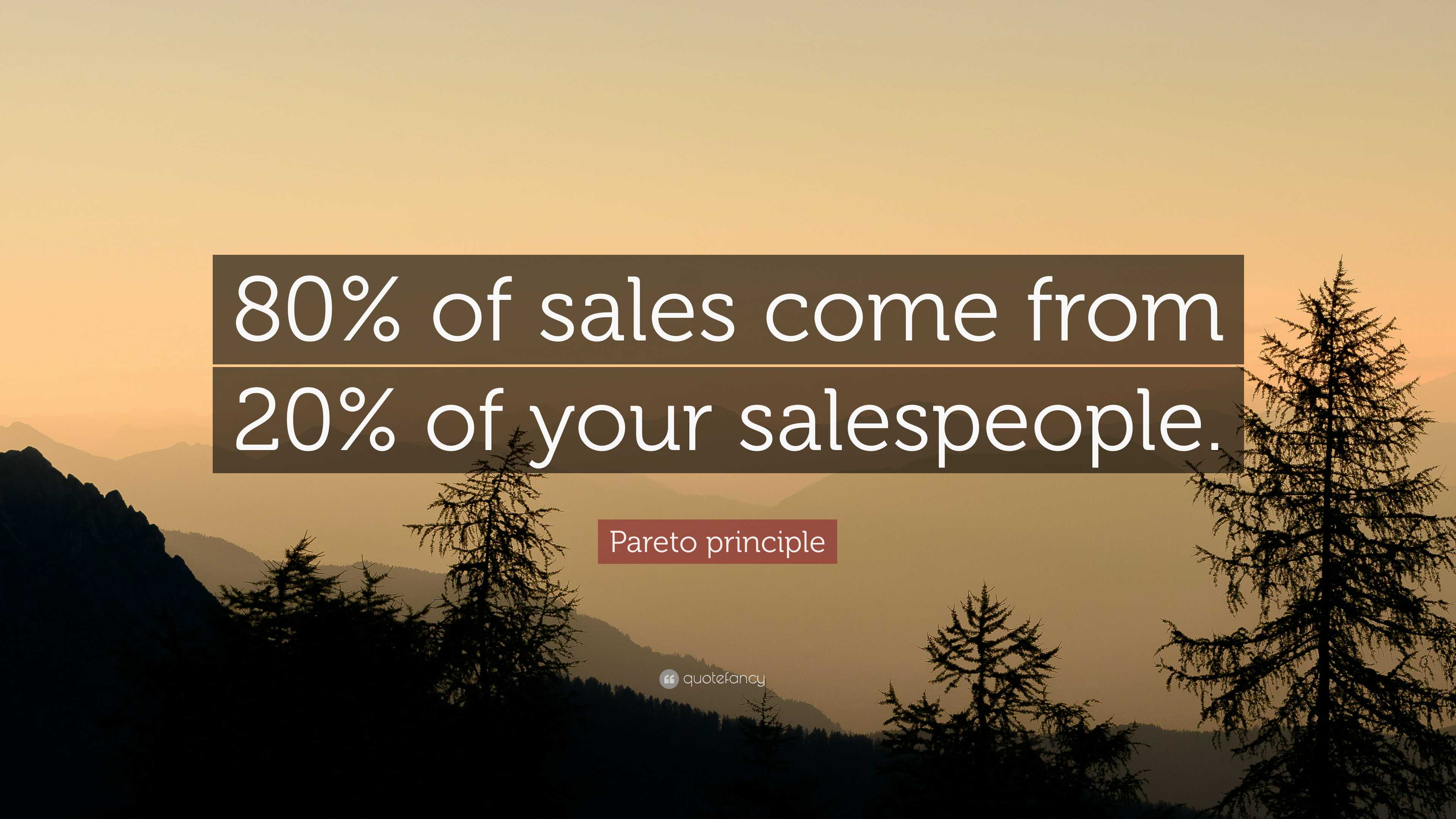 Pareto principle Quote: “80% of sales come from 20% of your salespeople.”