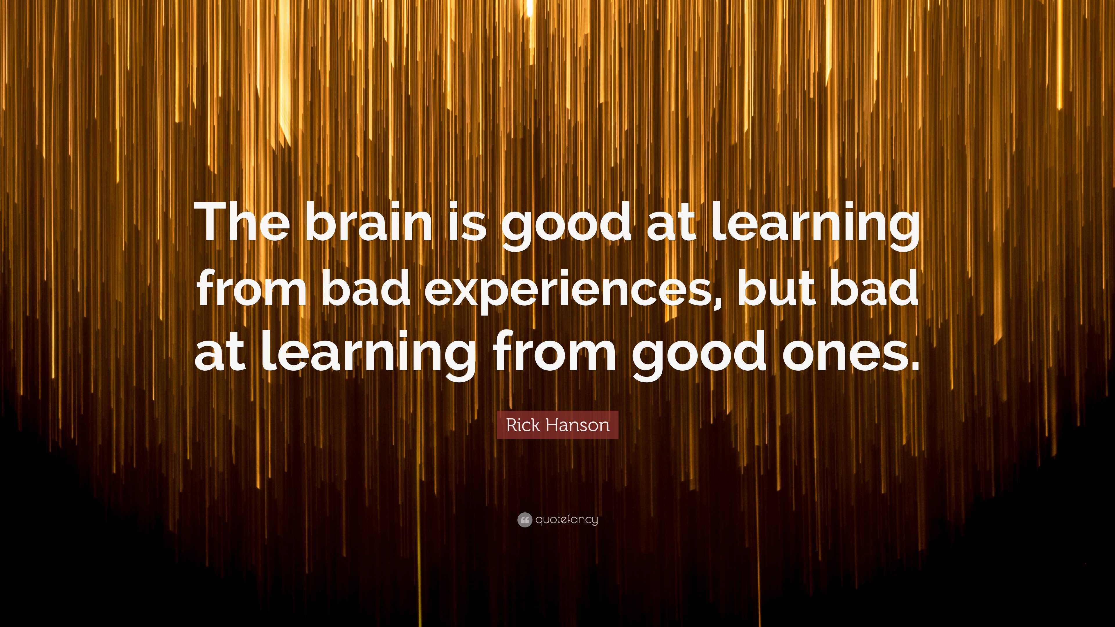 Rick Hanson Quote: “The brain is good at learning from bad experiences ...