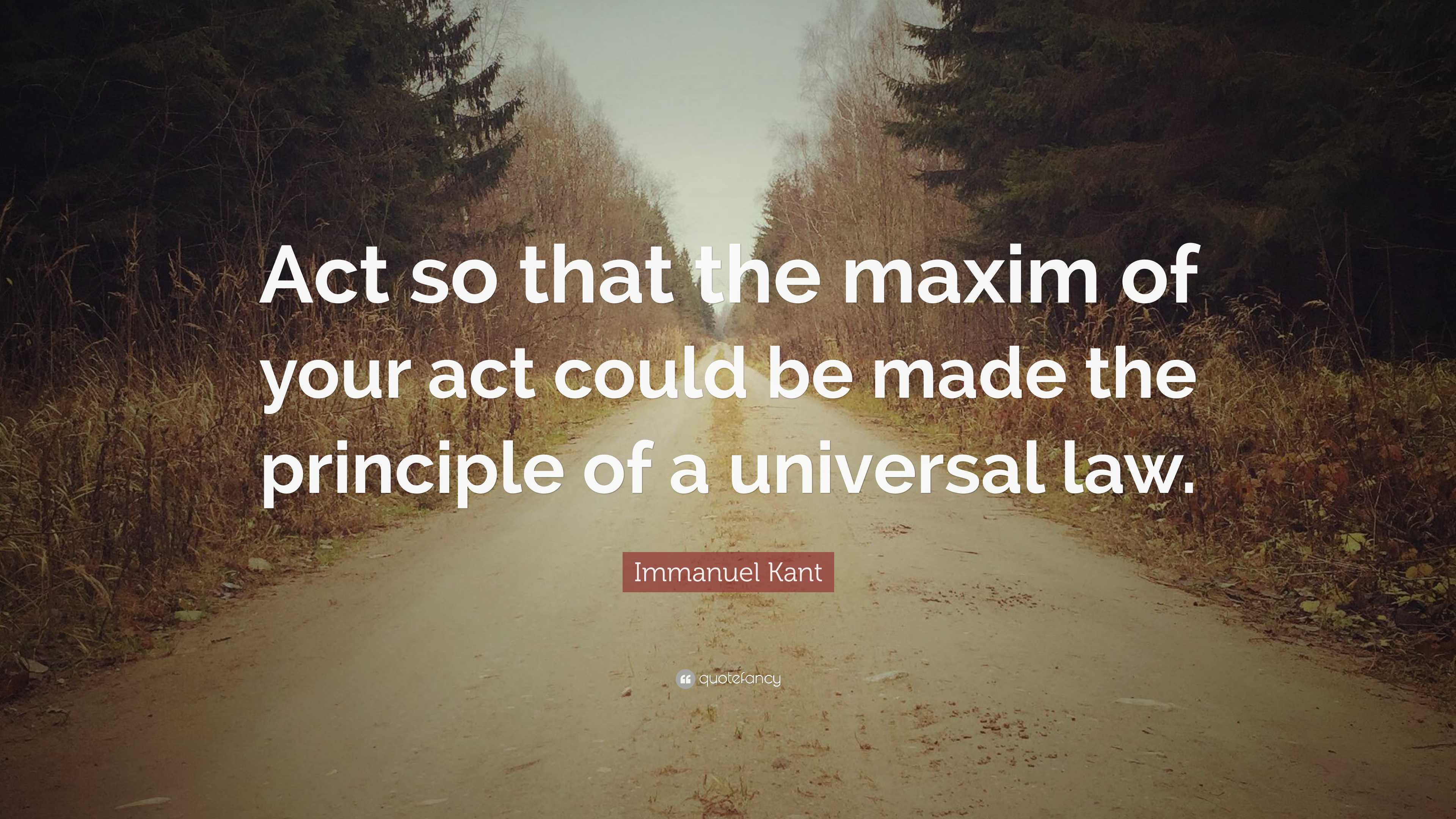 Immanuel Kant Quote: “Act so that the maxim of your act could be made ...