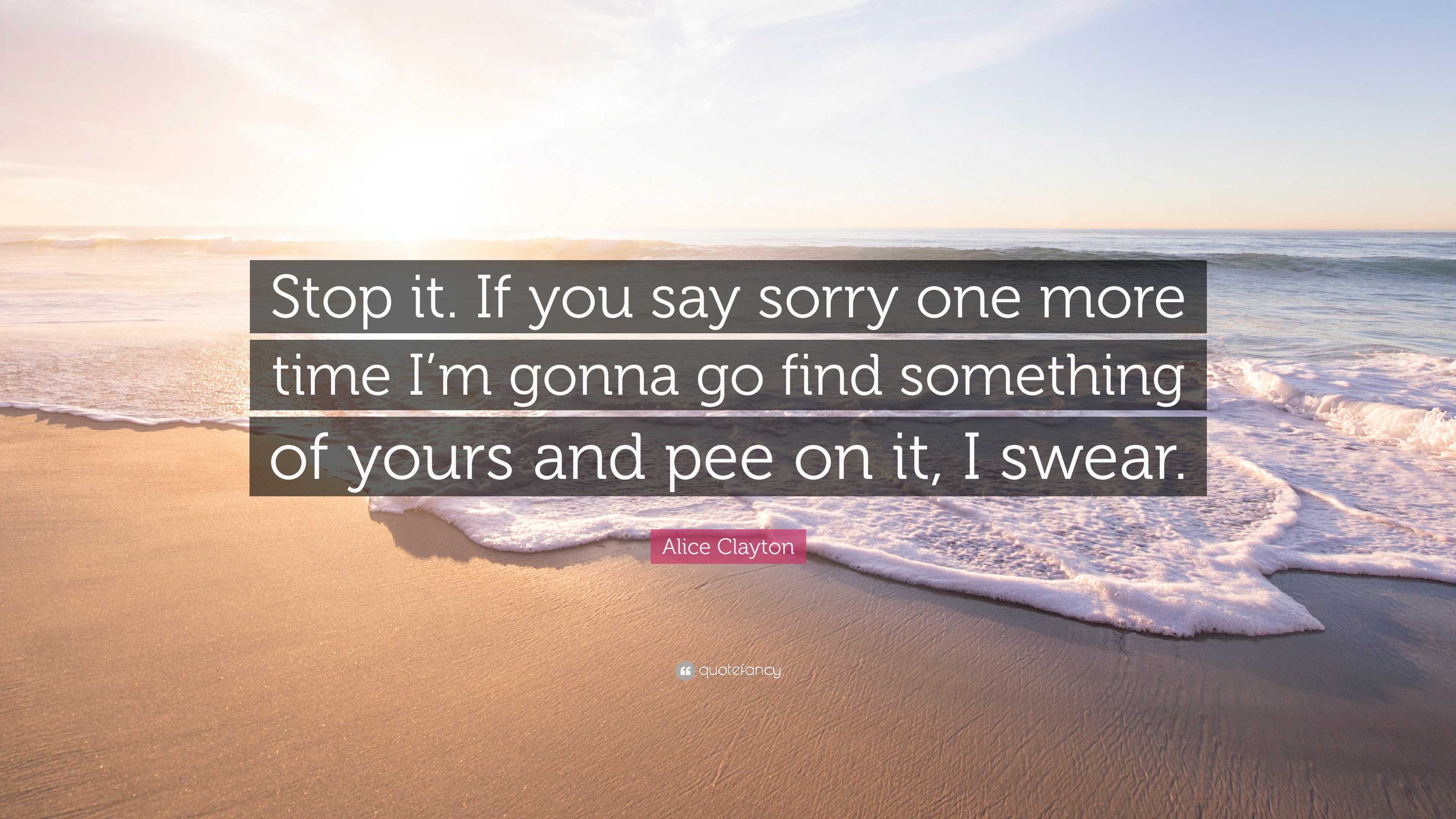 Alice Clayton Quote: “Stop it. If you say sorry one more time I’m gonna ...