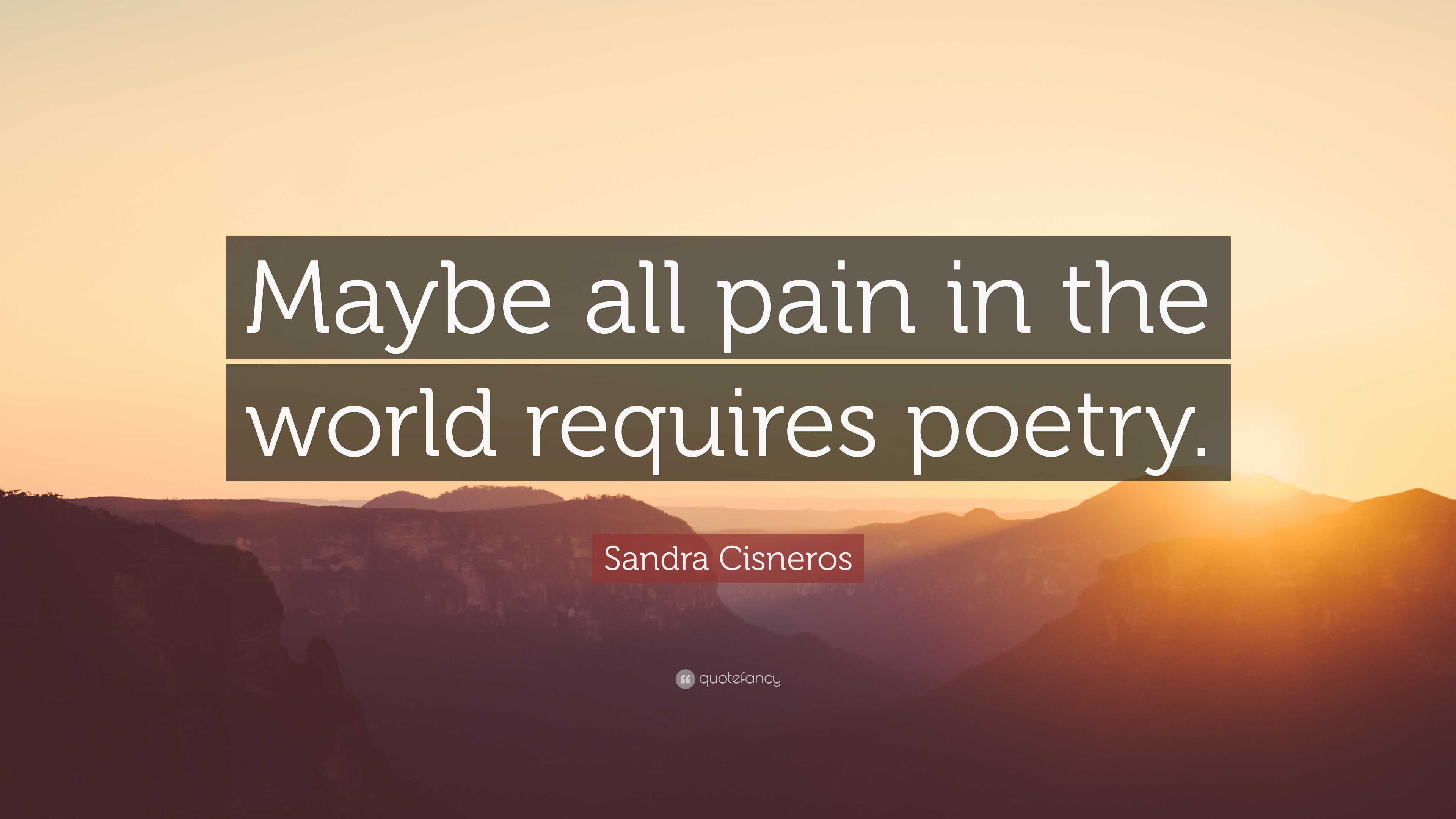 Sandra Cisneros Quote: “Maybe all pain in the world requires poetry.”