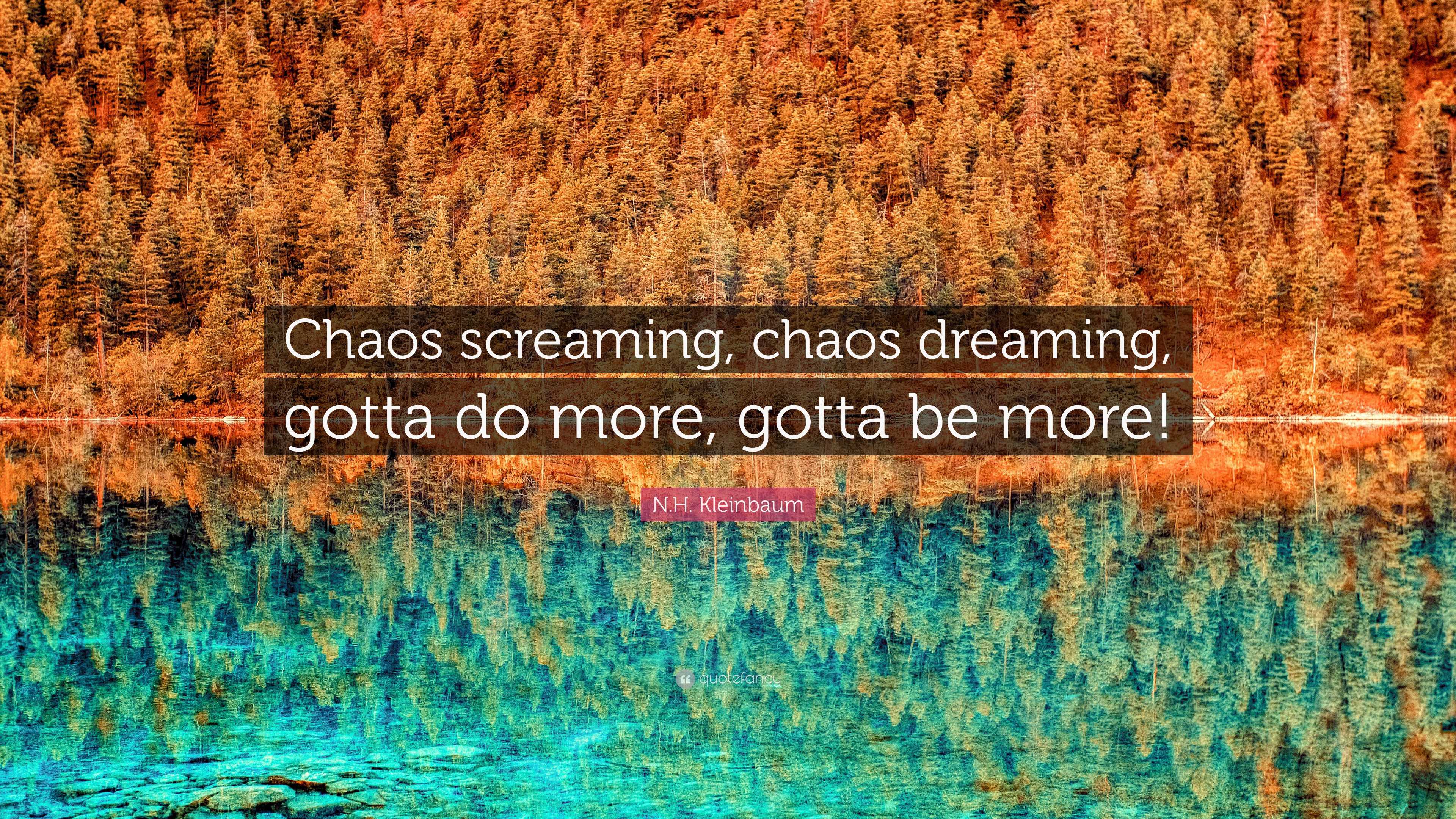 N.H. Kleinbaum Quote: “Chaos screaming, chaos dreaming, gotta do more ...