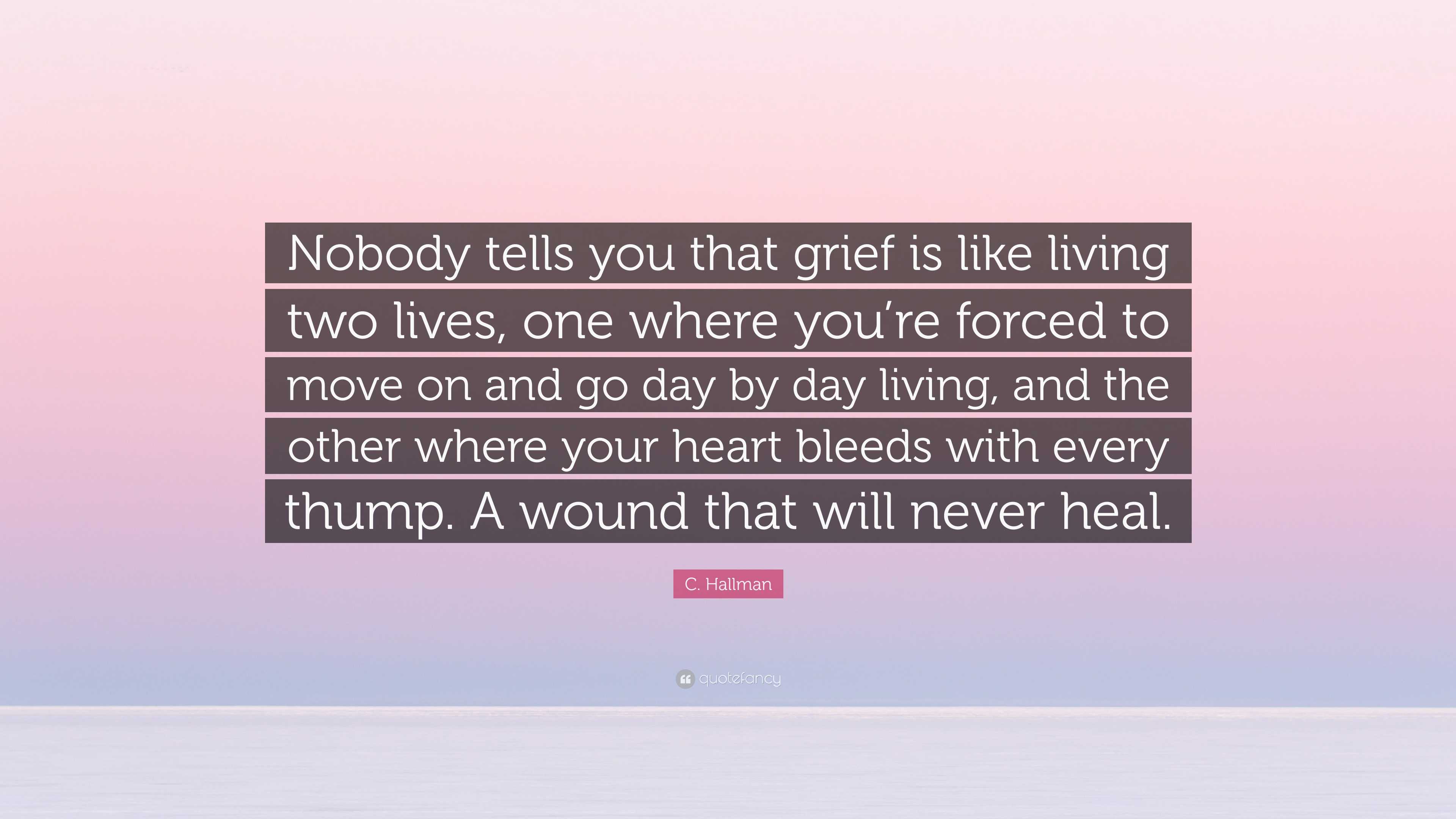 C. Hallman Quote: “Nobody tells you that grief is like living two lives ...