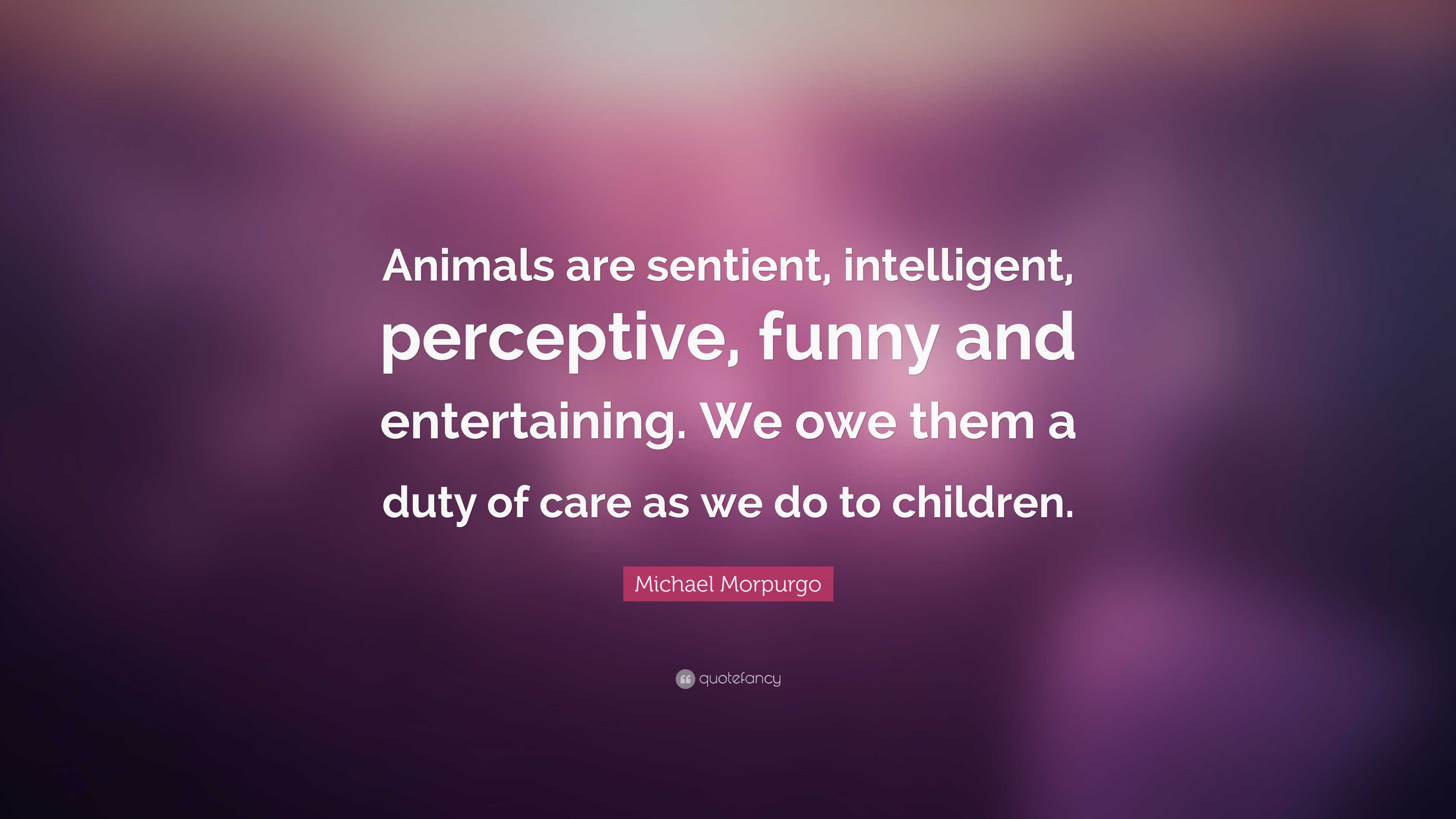 Michael Morpurgo Quote: “Animals are sentient, intelligent, perceptive ...