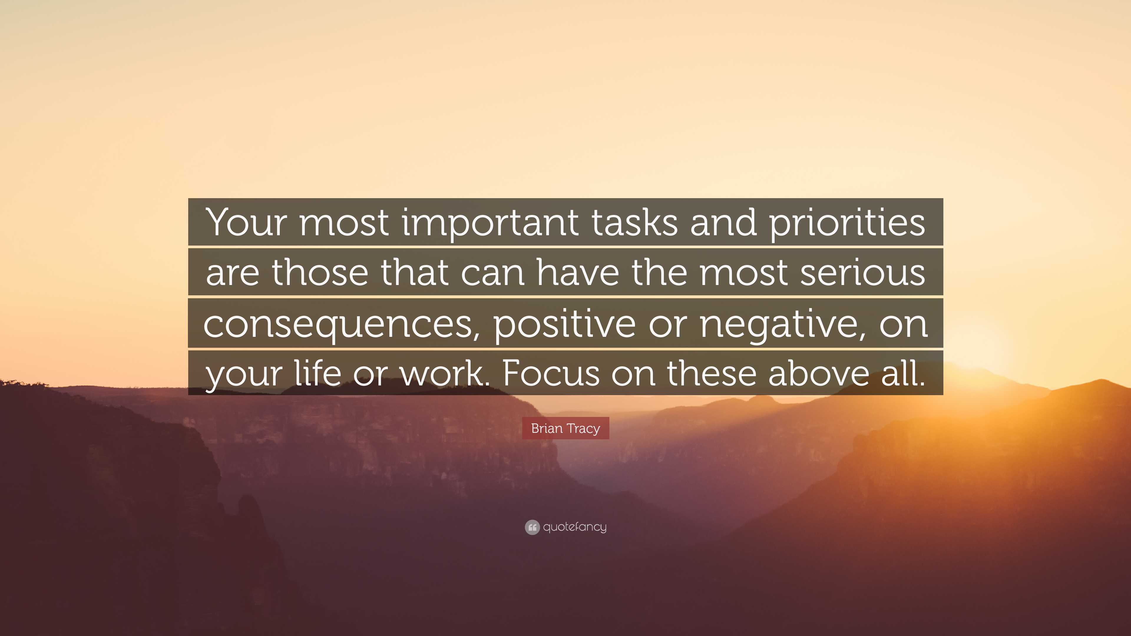 Brian Tracy Quote: “Your most important tasks and priorities are those ...