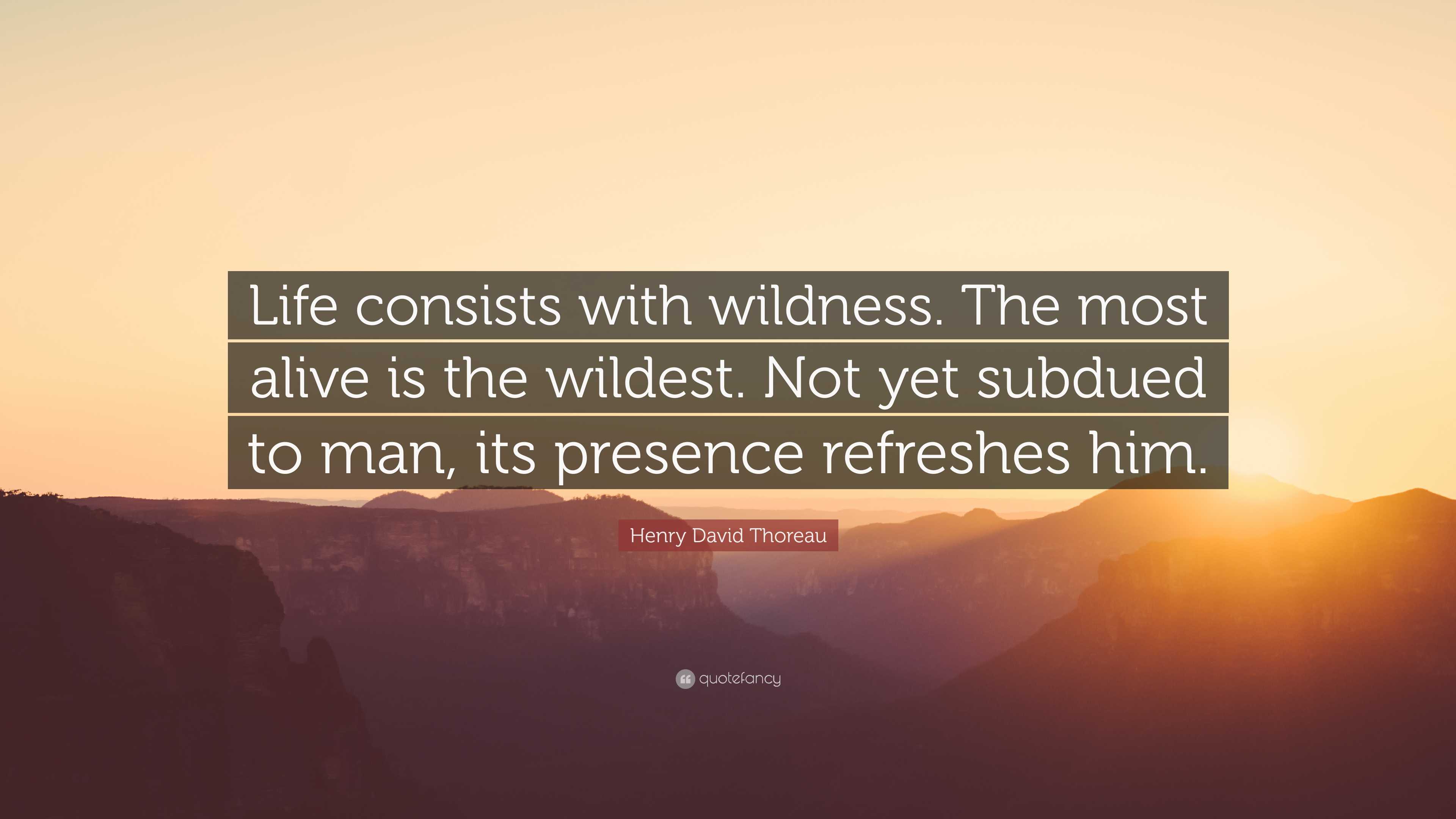 Henry David Thoreau Quote: “Life consists with wildness. The most alive ...